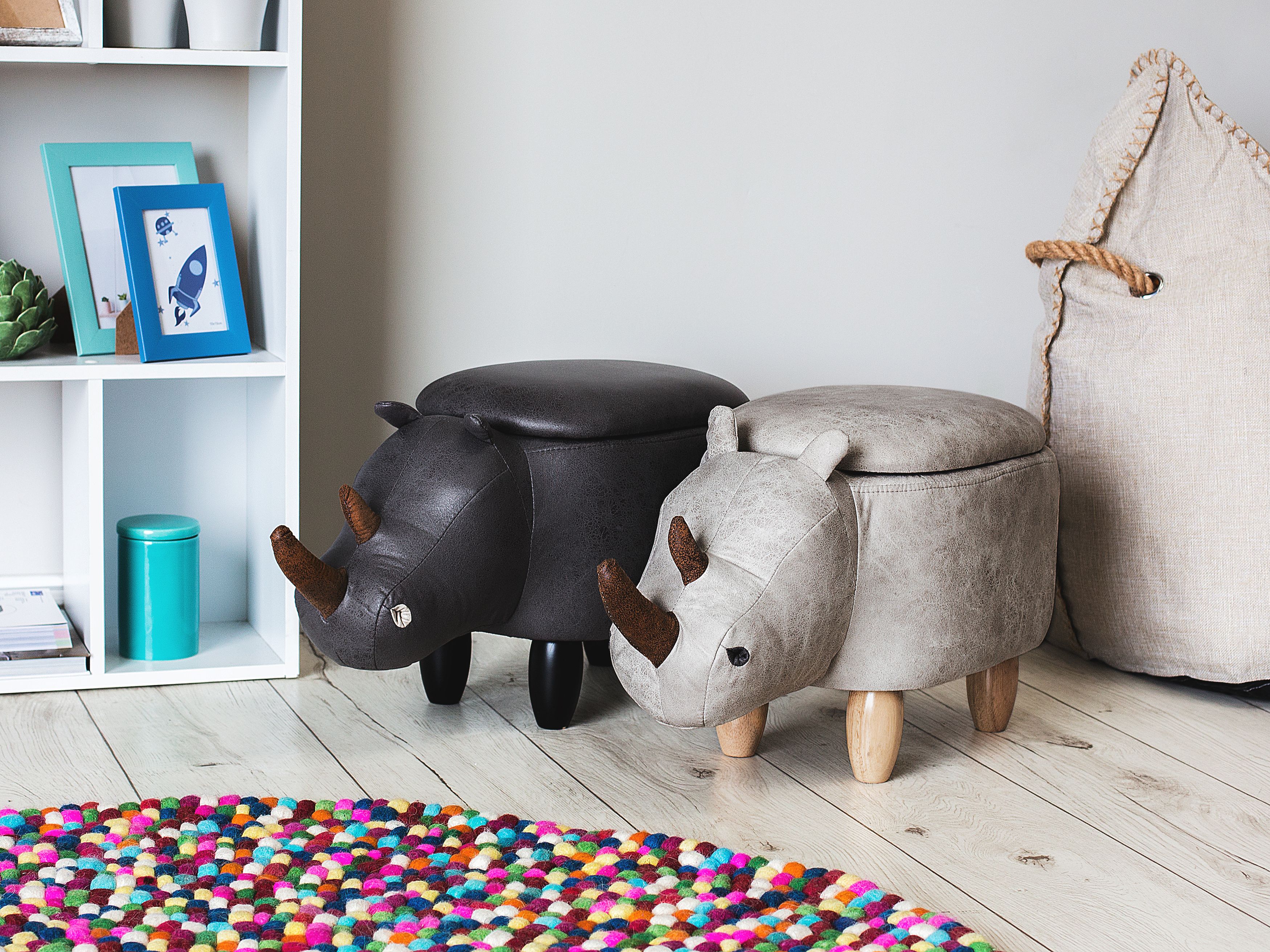 Puf animal con almacenaje RHINO Piel sintética Gris claro | Beliani.es
