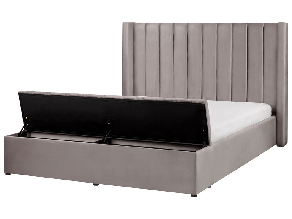 Velvet EU King Size Bed with Storage Bench Grey NOYERS Beliani