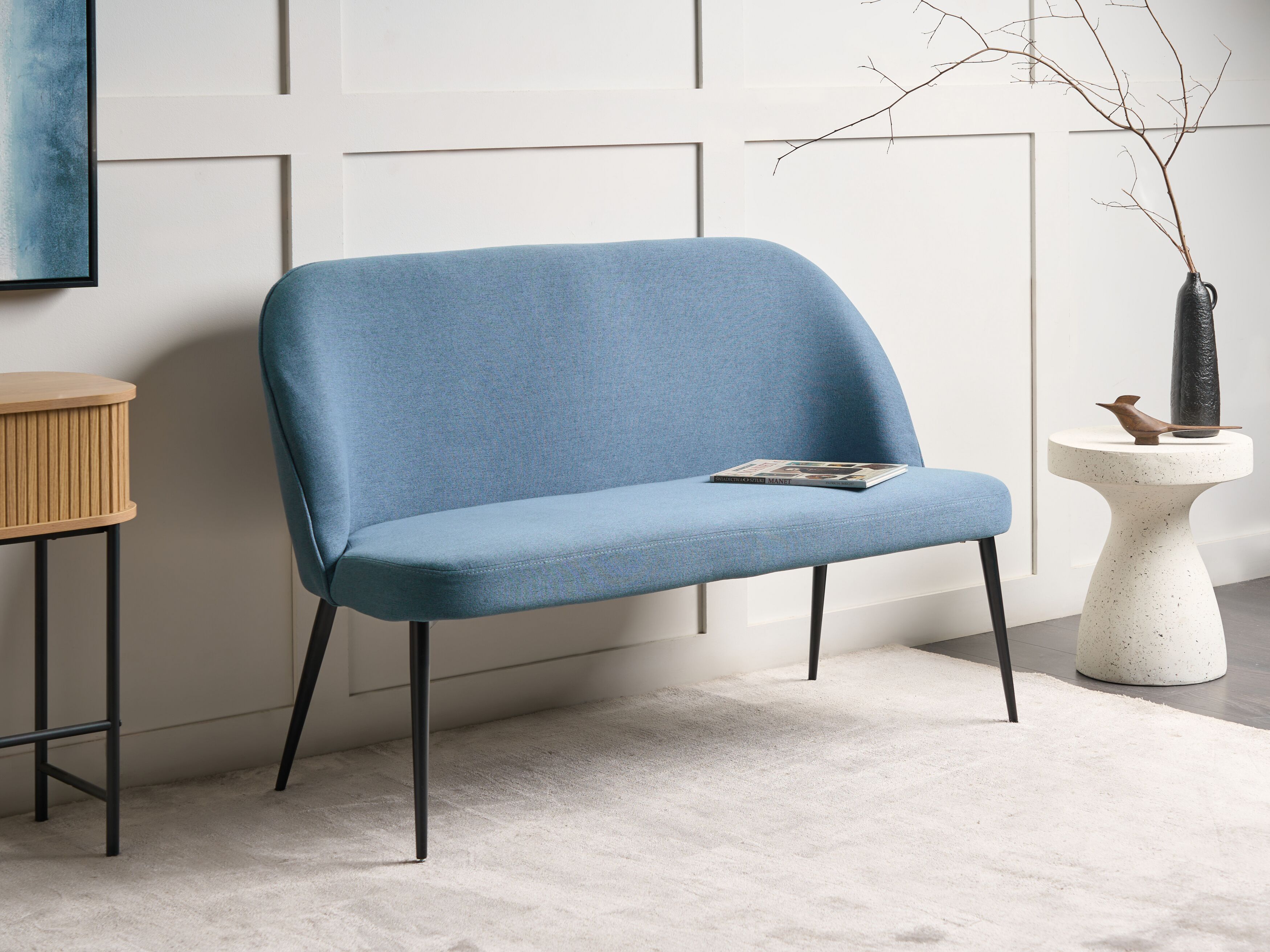Upholstered Bench 2 Seater OSBY Fabric Blue | Beliani.co.uk