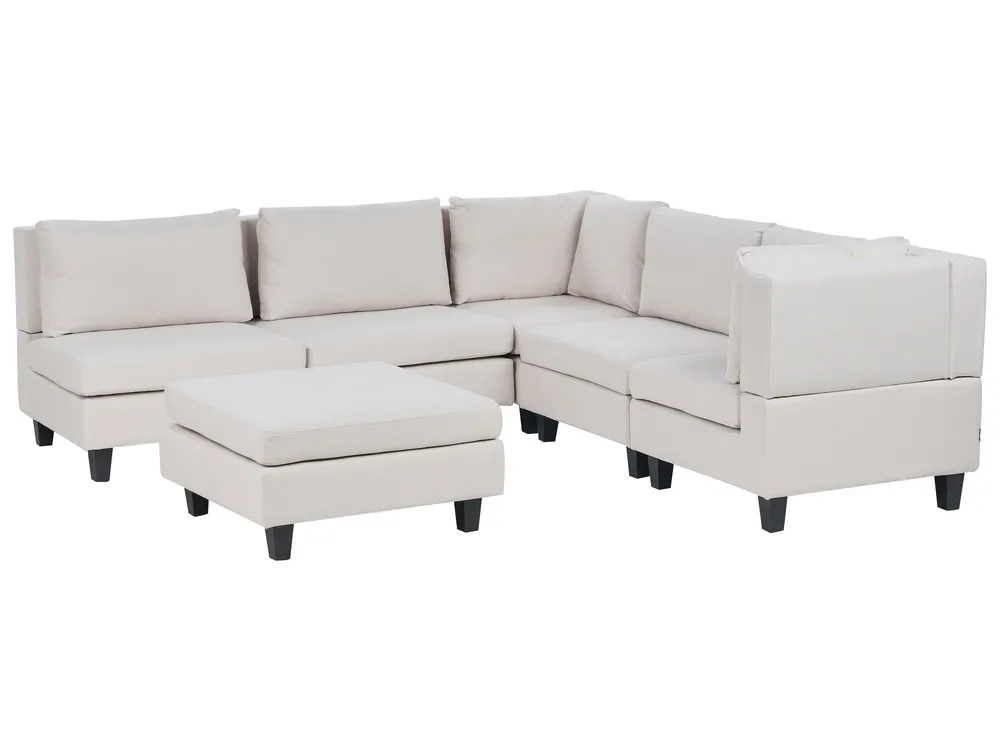 Modulaire bank 3-zits UNSTAD stof lichtbeige met ottomaan | Beliani.nl