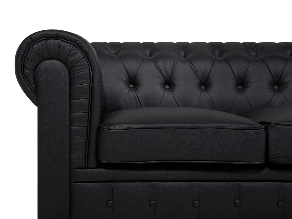 3 Seater Faux Leather Sofa Black CHESTERFIELD Big Beliani