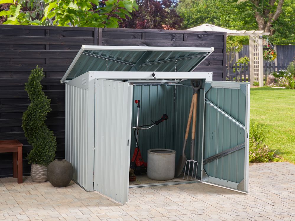 Garden Shed MOENA Metal 158 cm 96 cm Light Grey | Beliani.co.uk