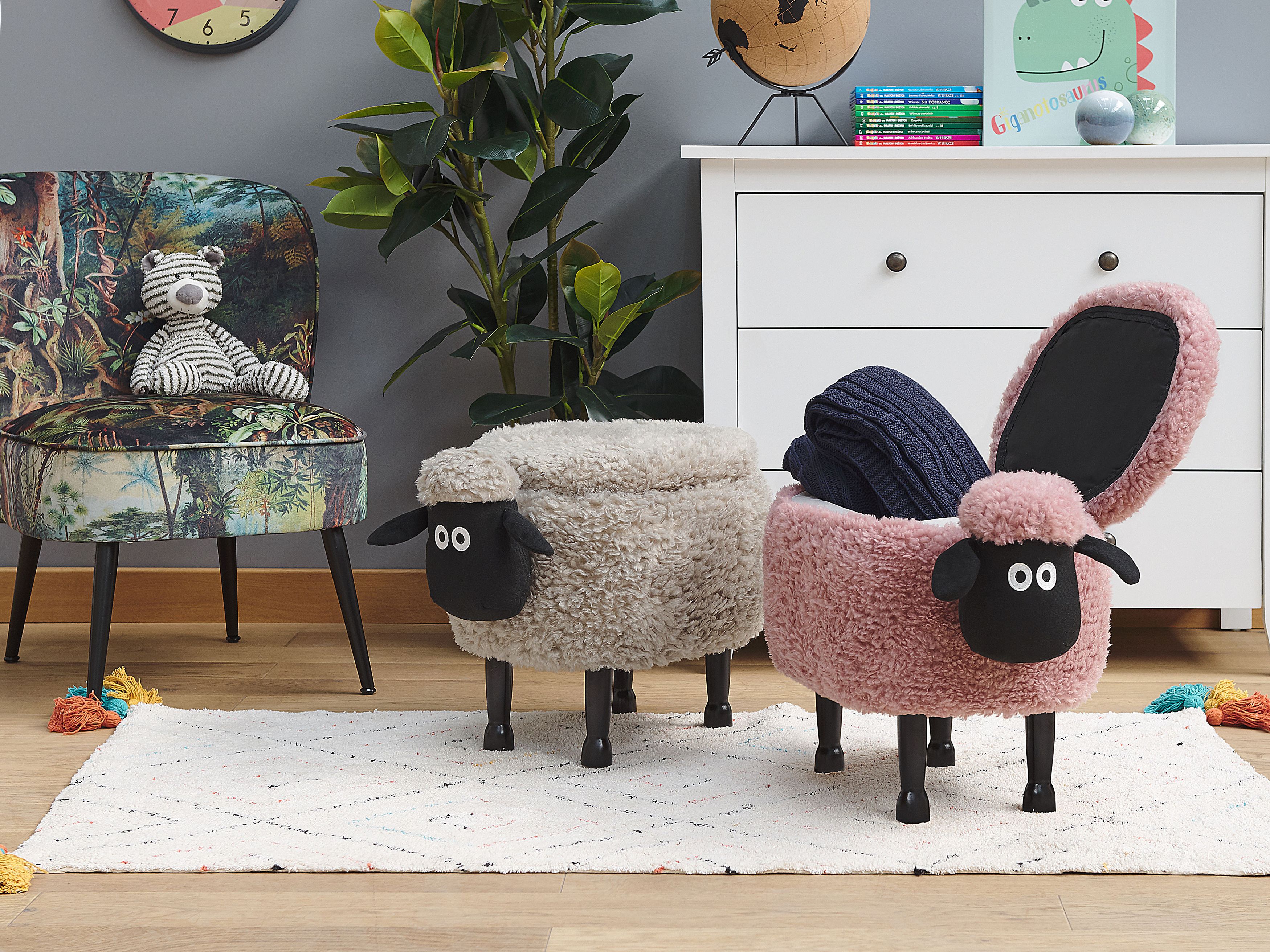 Fabric Storage Animal Stool Pink SHEEP | Beliani.co.uk
