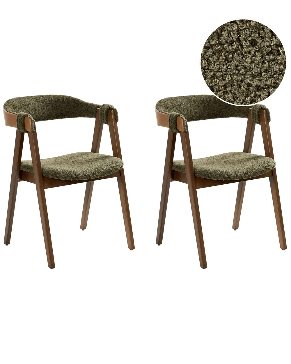 Set of 2 Dining Chairs DAY Boucle Dark Brown/ Green | Beliani.de