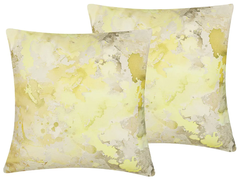 Set of 2 Decorative Cushions PACHIRA Cotton 45 x 45 cm Yellow Abstract ...