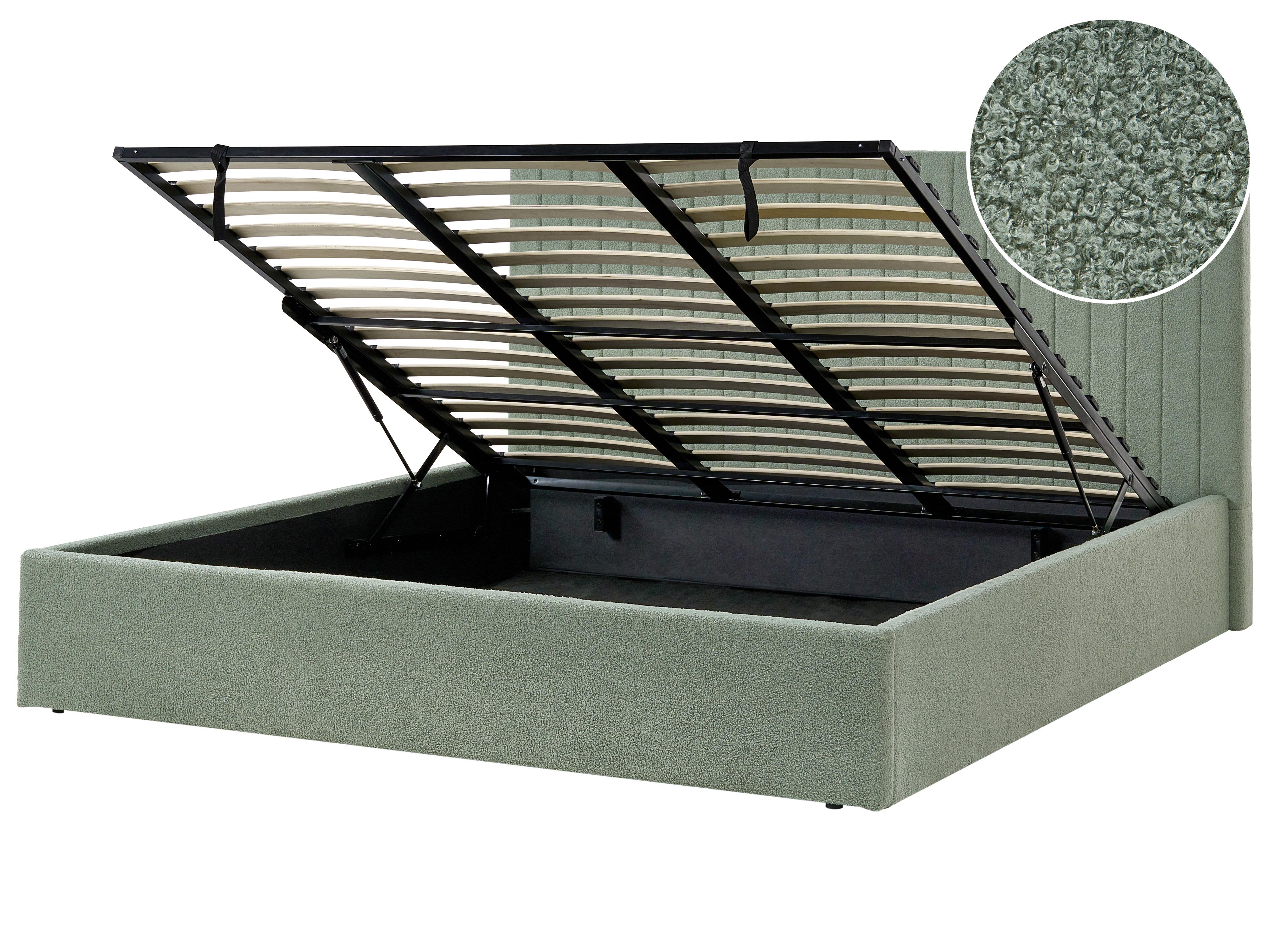 Ottoman Bed Boucle VION 180 x 200 cm (EU Super King) Green | Beliani.es