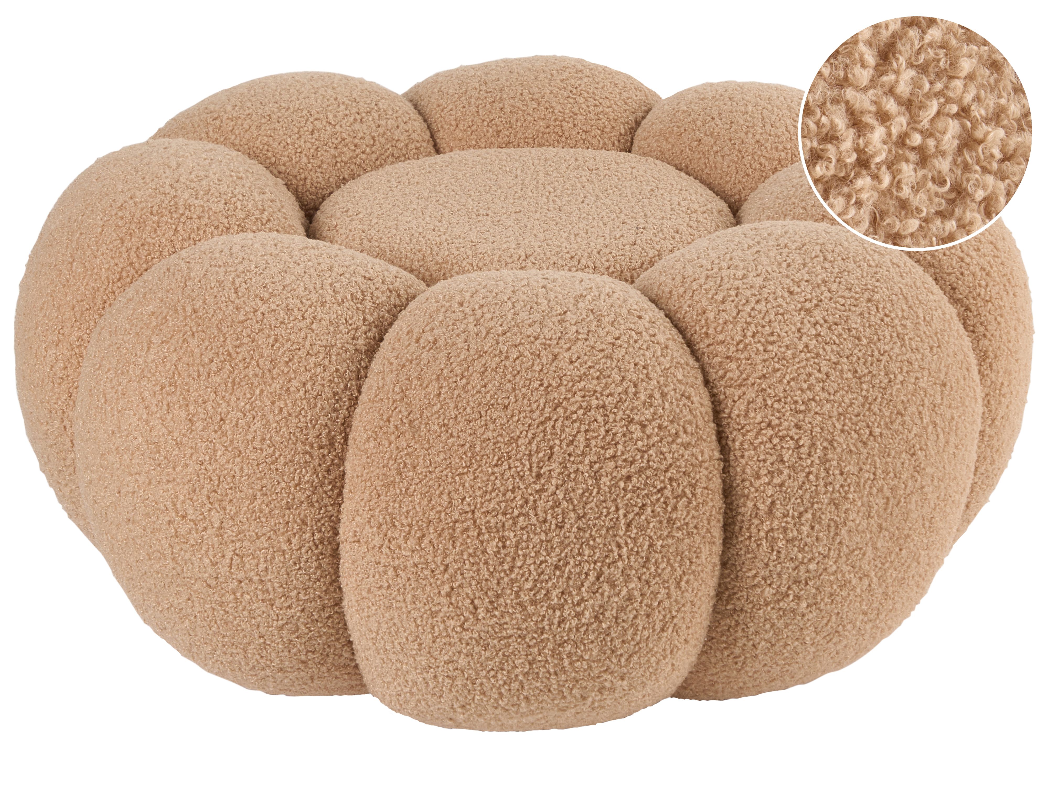 Pouffe BEAUFORT Boucle Light Brown 60 cm 60 cm 27 cm | Beliani.co.uk