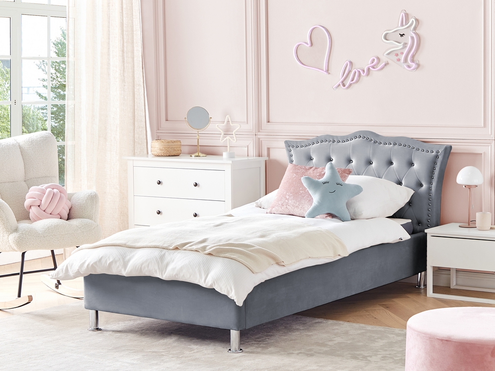 Velvet EU Single Size Bed Grey METZ Beliani.es