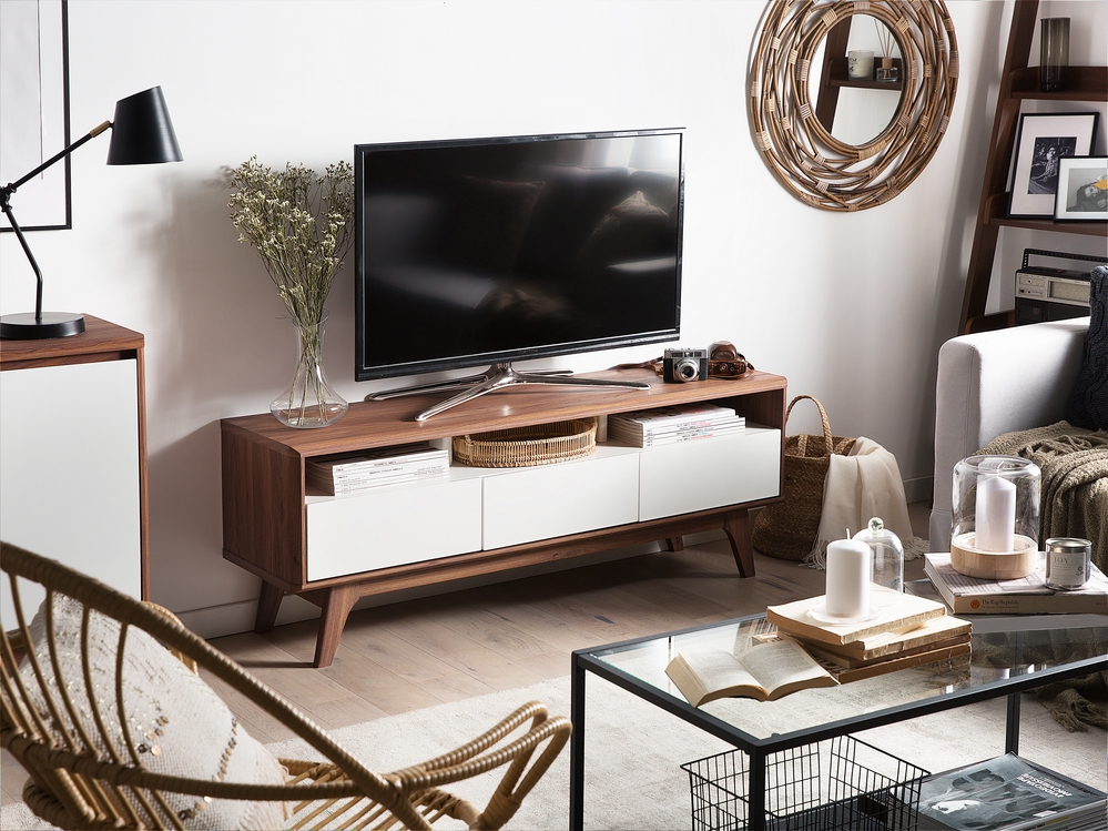 Brown wood entertainment center store