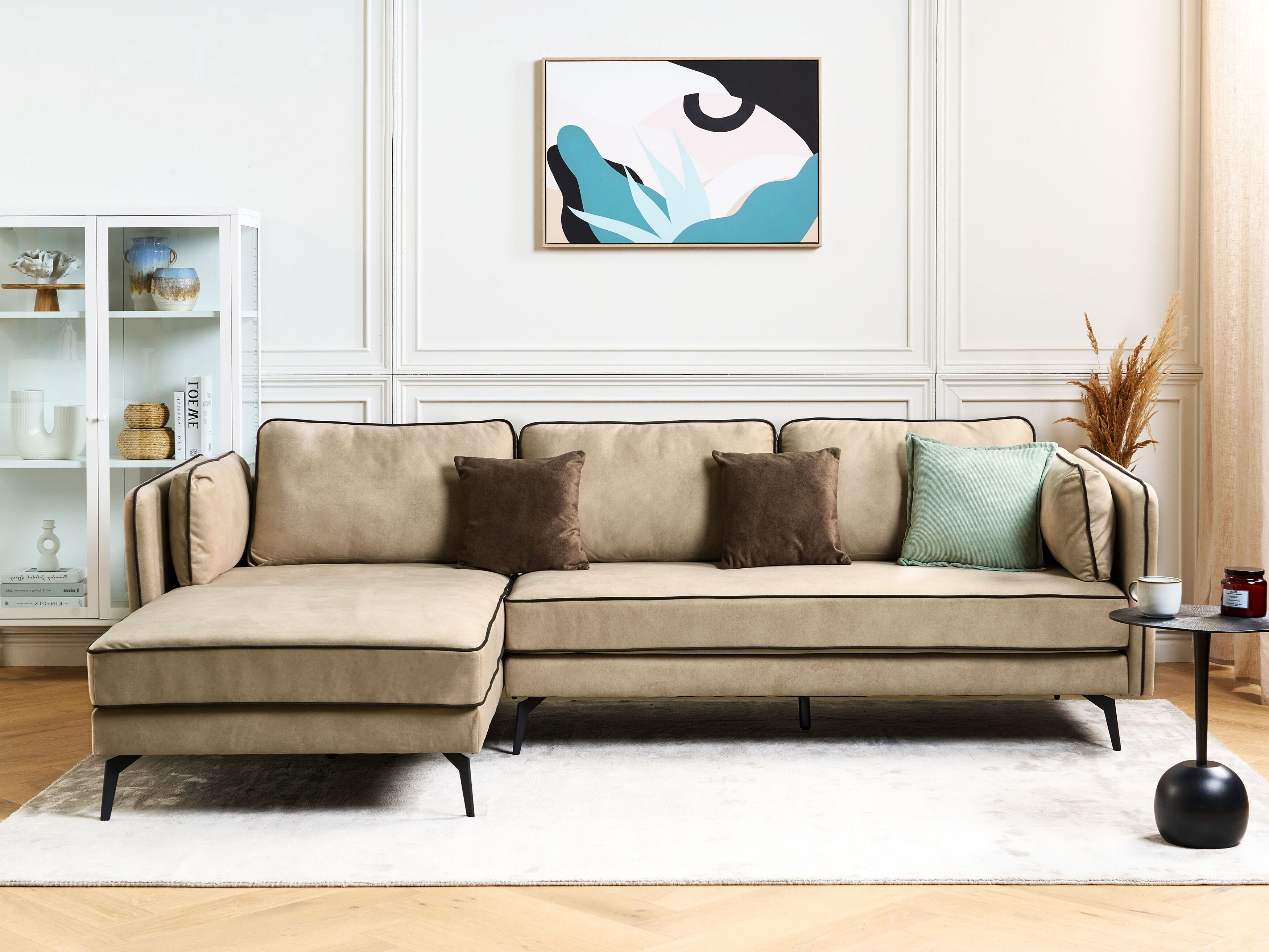 Corner Sofa ALTAN Velvet Beige 3 Seater Right Hand | Beliani.co.uk