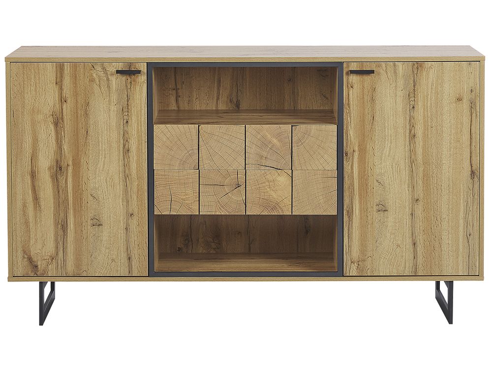 Sideboard heller Holzfarbton schwarz 2 Schubladen 2 Schranke BOISO Beliani