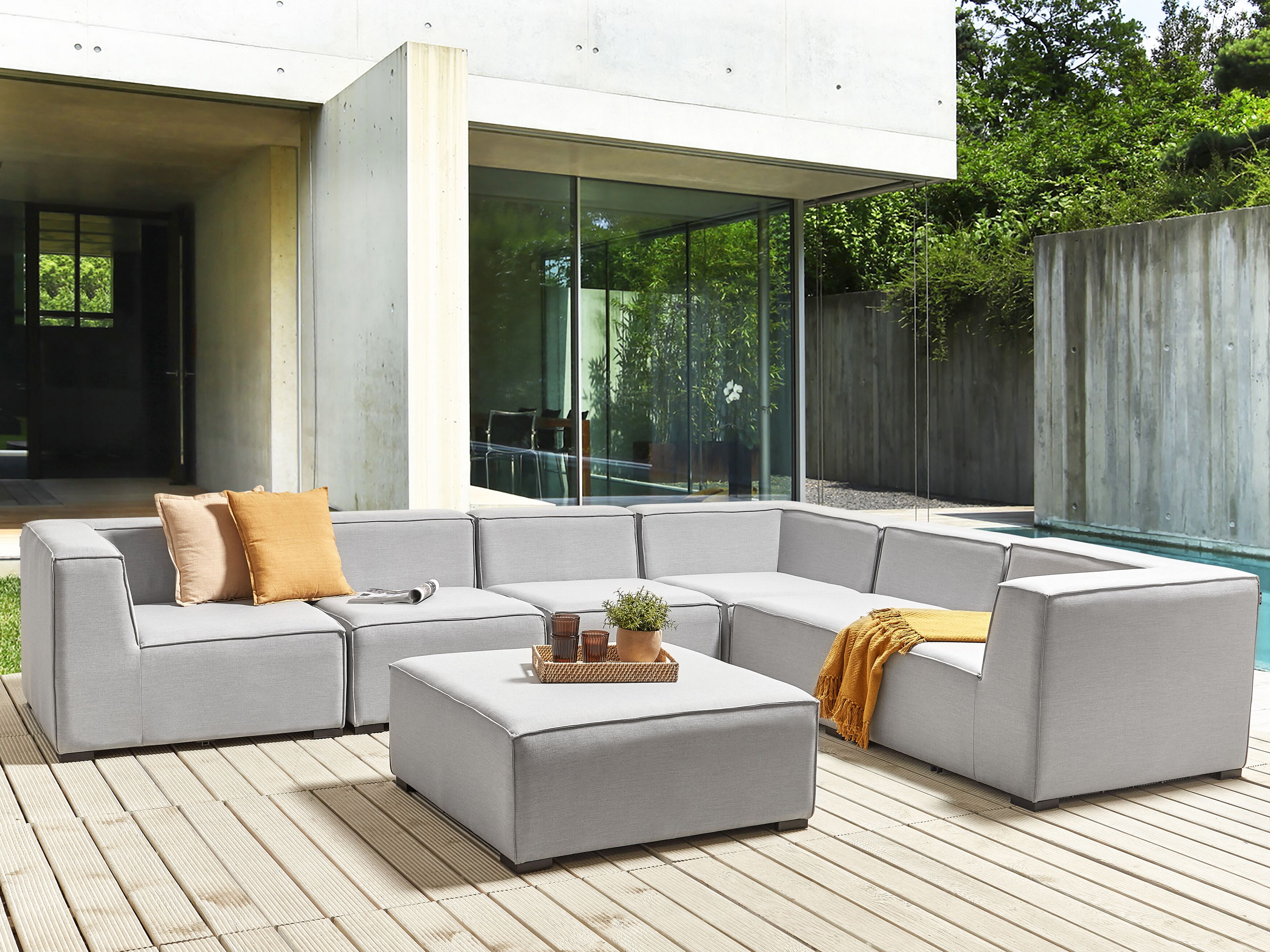 Lounge Set hellgrau 7-Sitzer linksseitig modular AREZZO | Beliani.ch