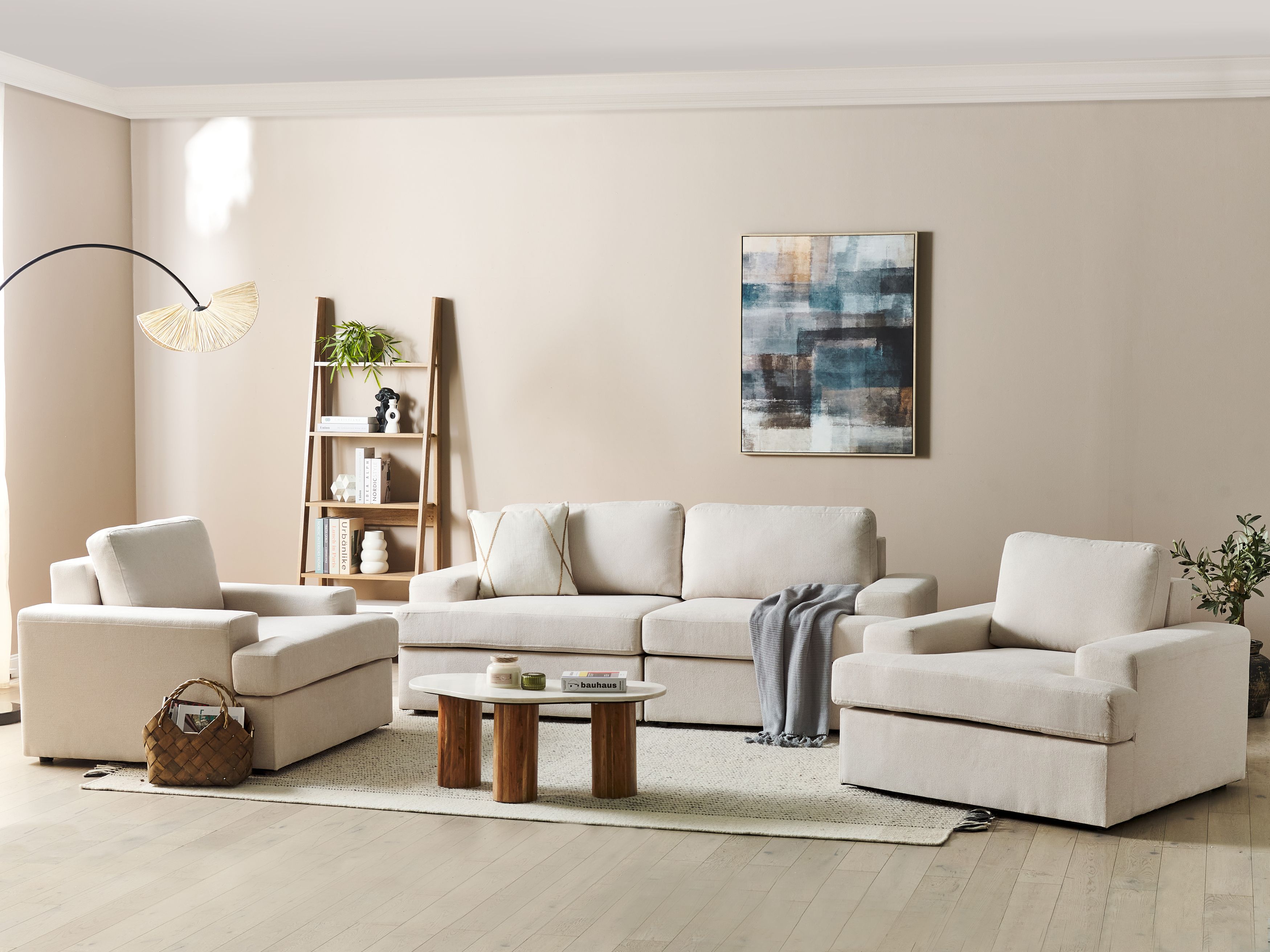 Living Room Set ALLA Fabric Light Beige 5 Seater | Beliani.co.uk