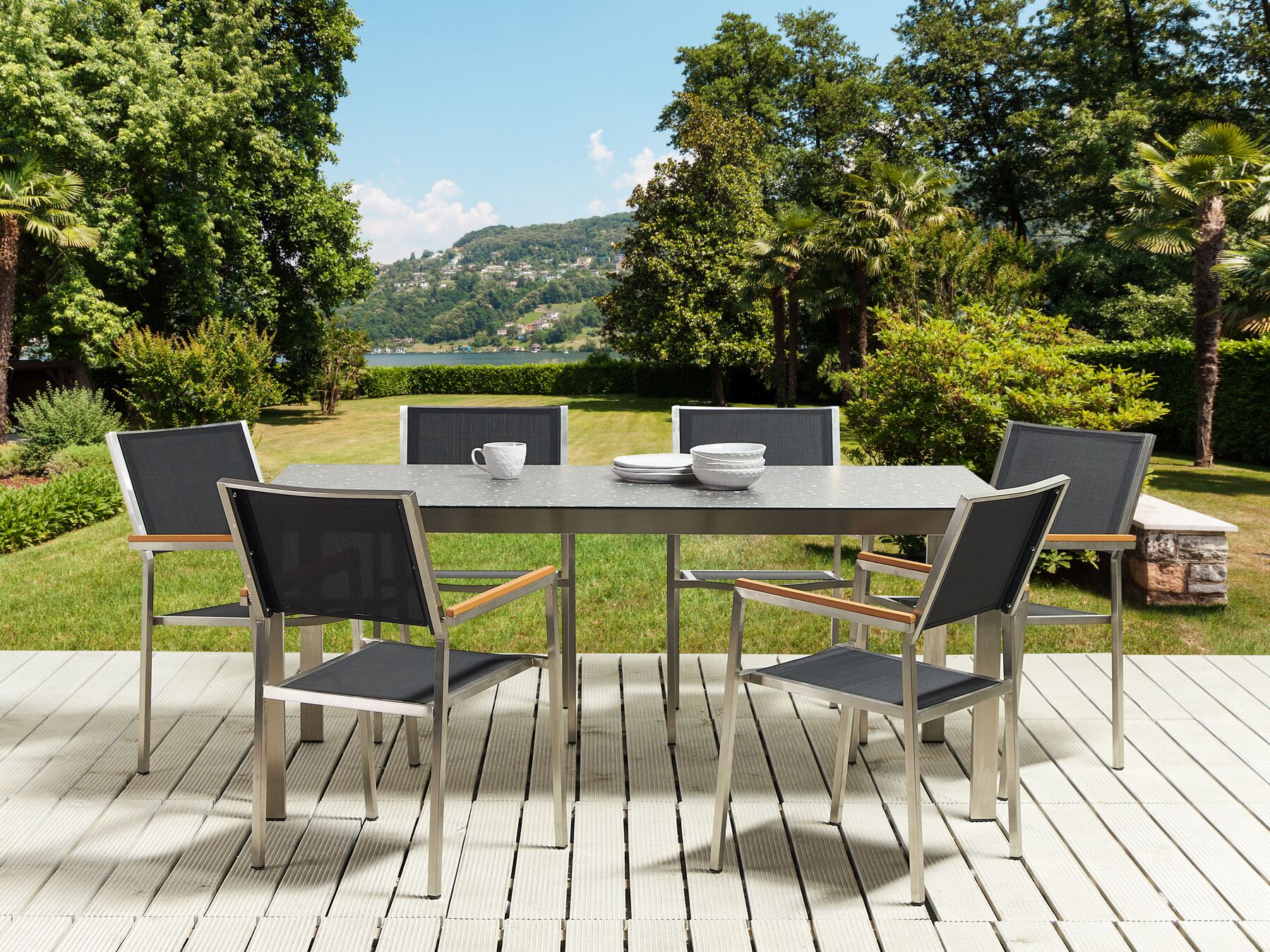 Gartentisch Keramik-Glas Granit Optik schwarz 180 x 90 cm COSOLETO ...
