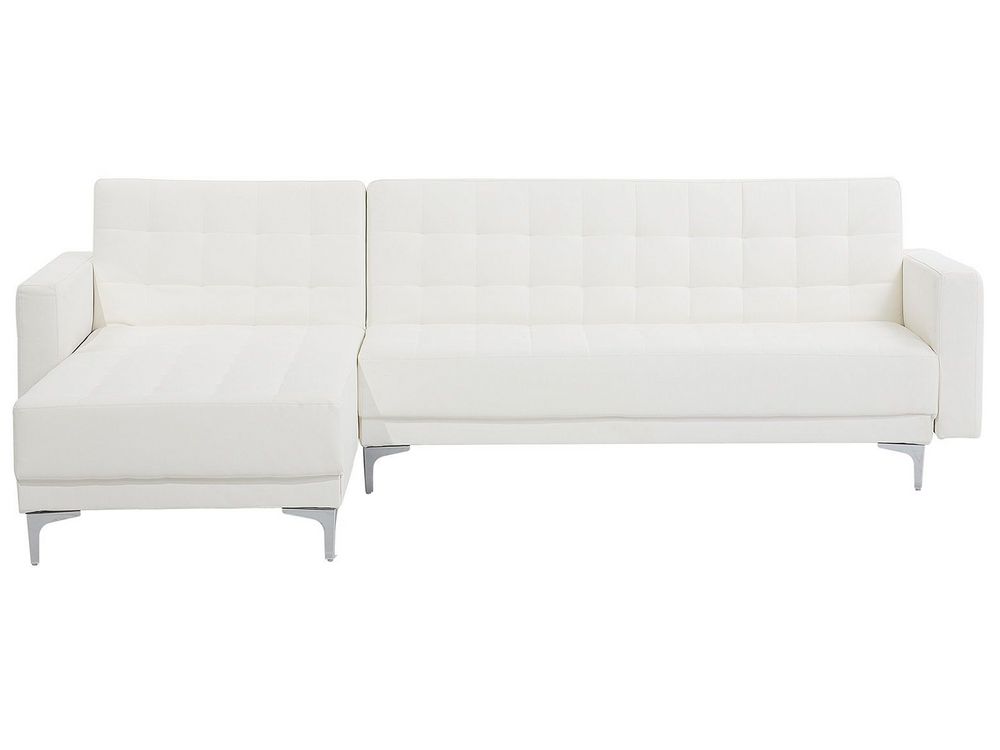 Right Hand Faux Leather Corner Sofa White ABERDEEN Beliani