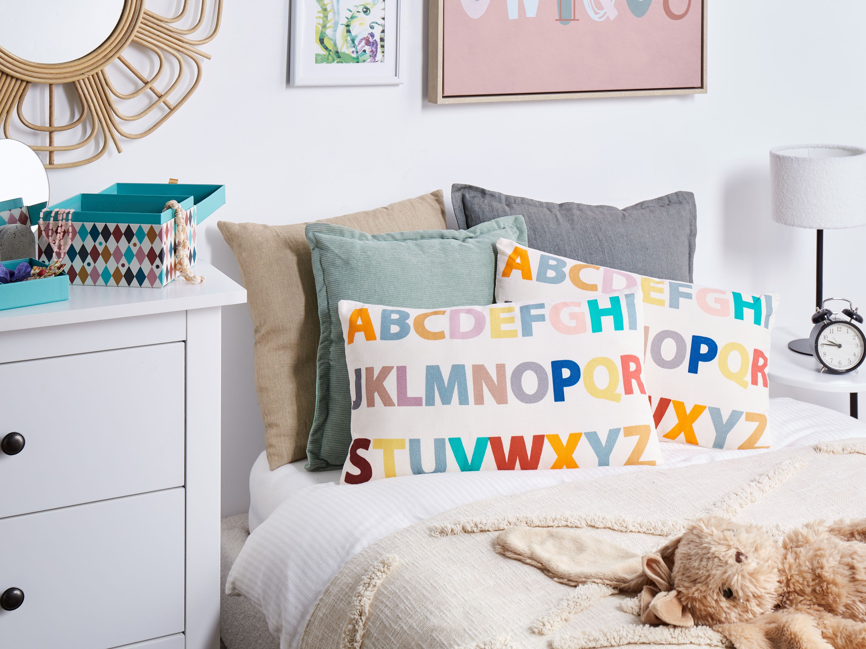 Set of 2 Cotton Kids Cushions Alphabet Motif 30 x 50 cm Multicolour ...