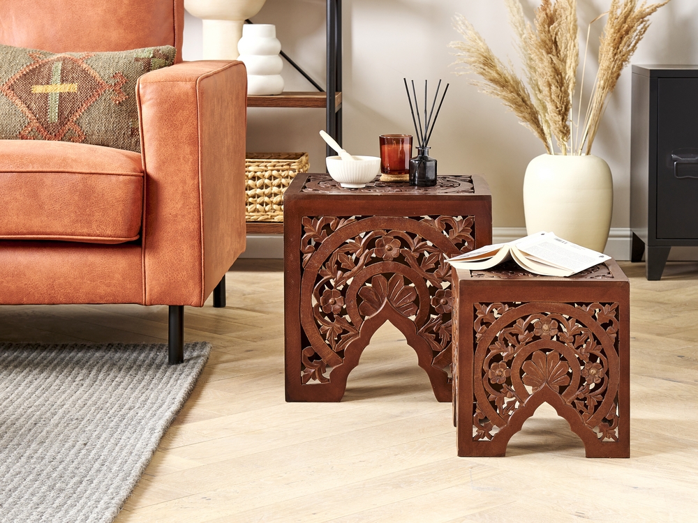 Nest of 2 Side Tables Dark Wood SHUKUR Beliani