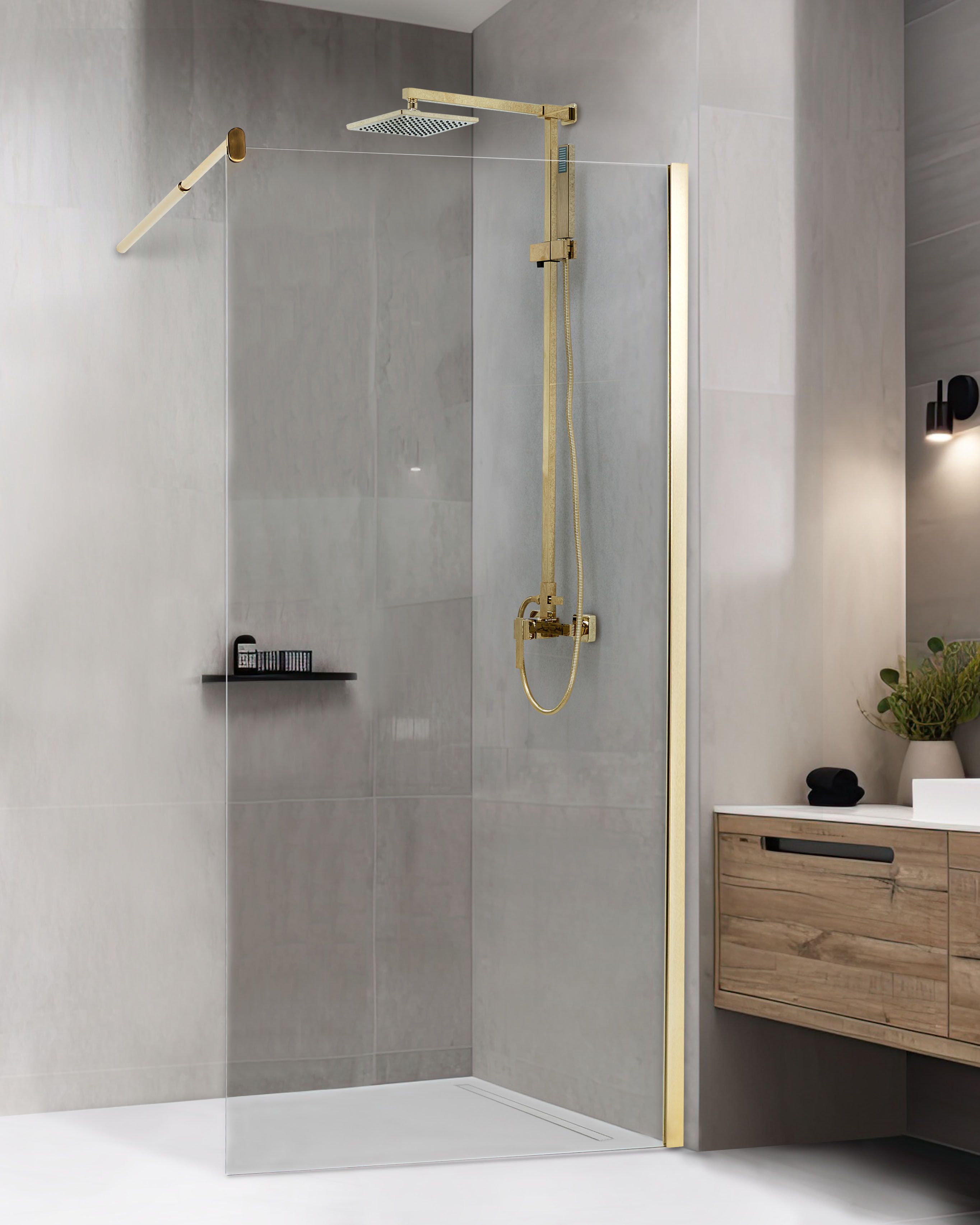 Shower Screen AHAUS 1000 x 1900 mm Gold | Beliani.co.uk