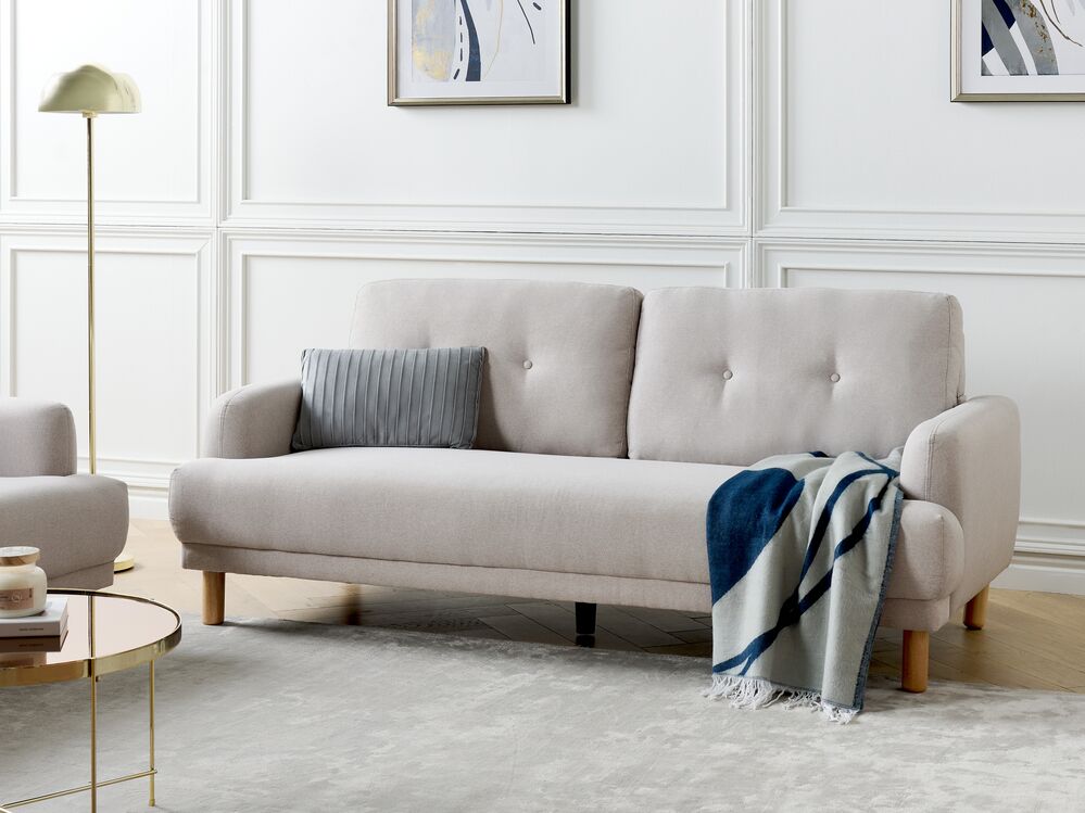 Sofa 3 Seater CHESTERFIELD Fabric Off-White | Beliani.co.uk