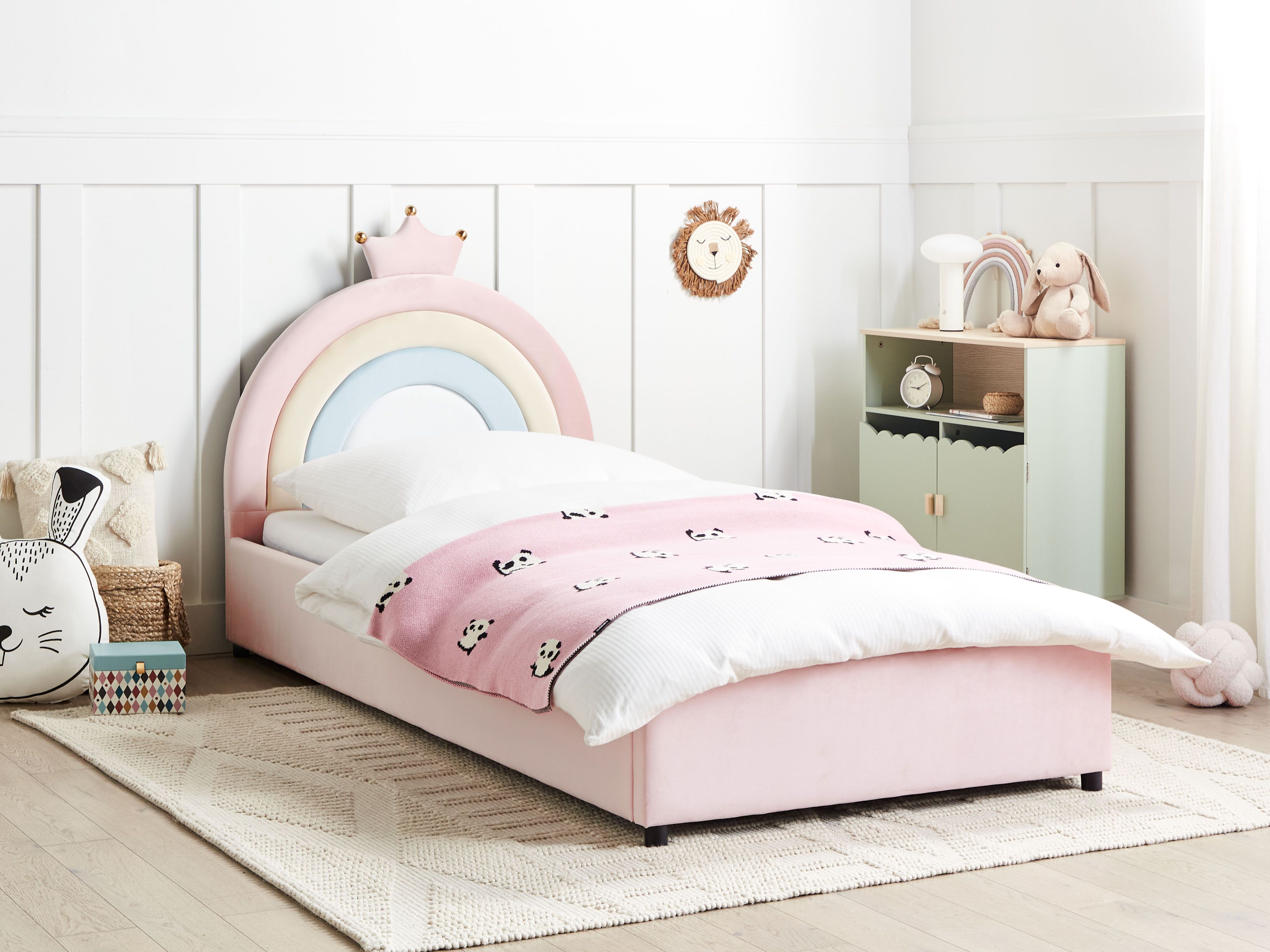 Kids Ottoman Bed Crown Velvet GRISETOT 90 x 200 cm (EU Single) with ...