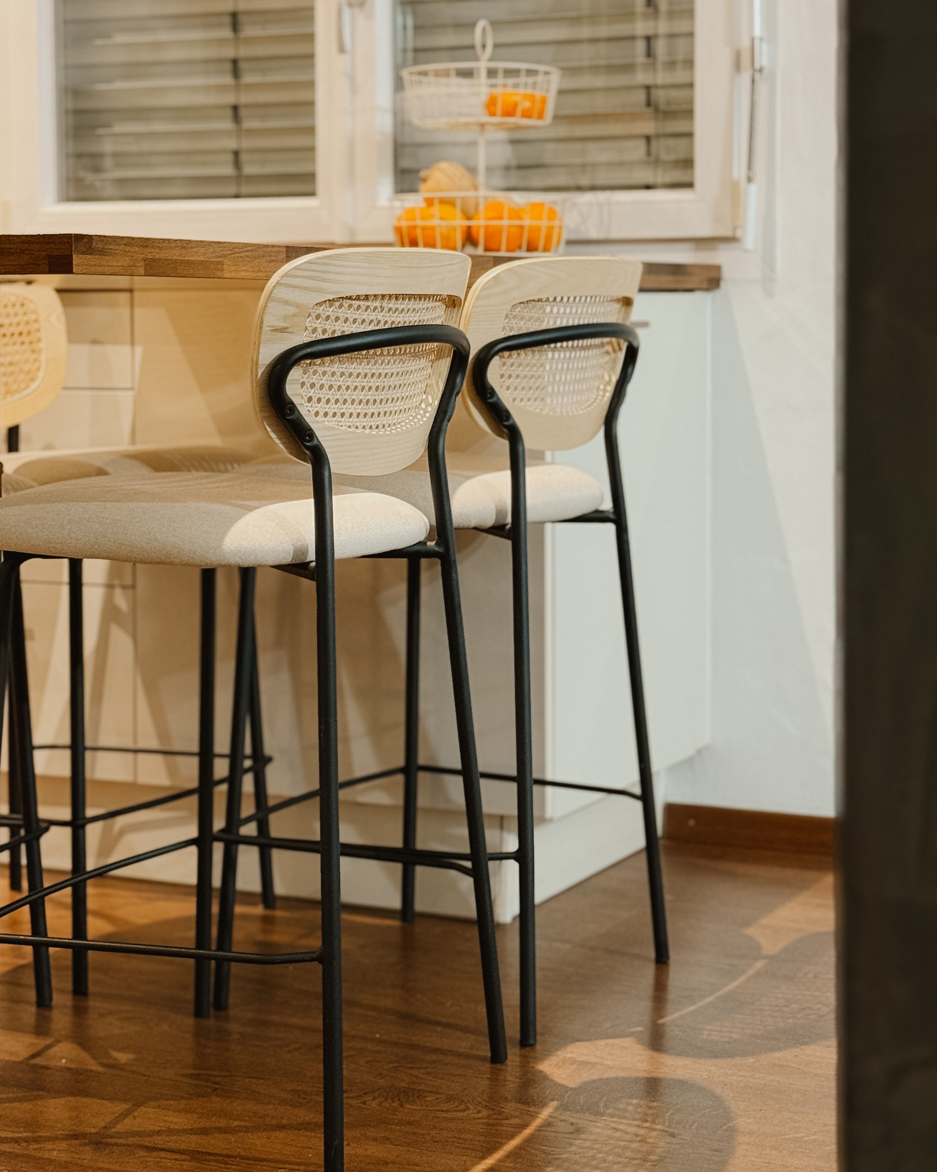 Set of 2 Bar Chairs MAYETTA Rattan Light Beige | Beliani.co.uk