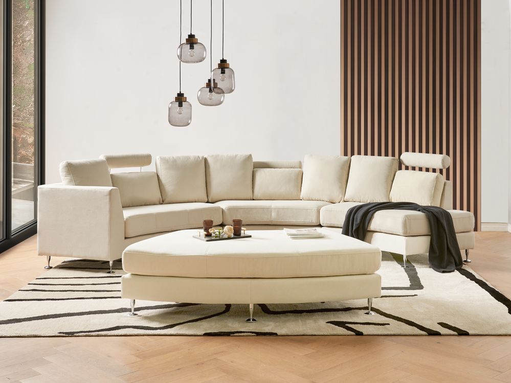 7 Seater Curved Fabric Modular Sofa Beige ROTUNDE Beliani