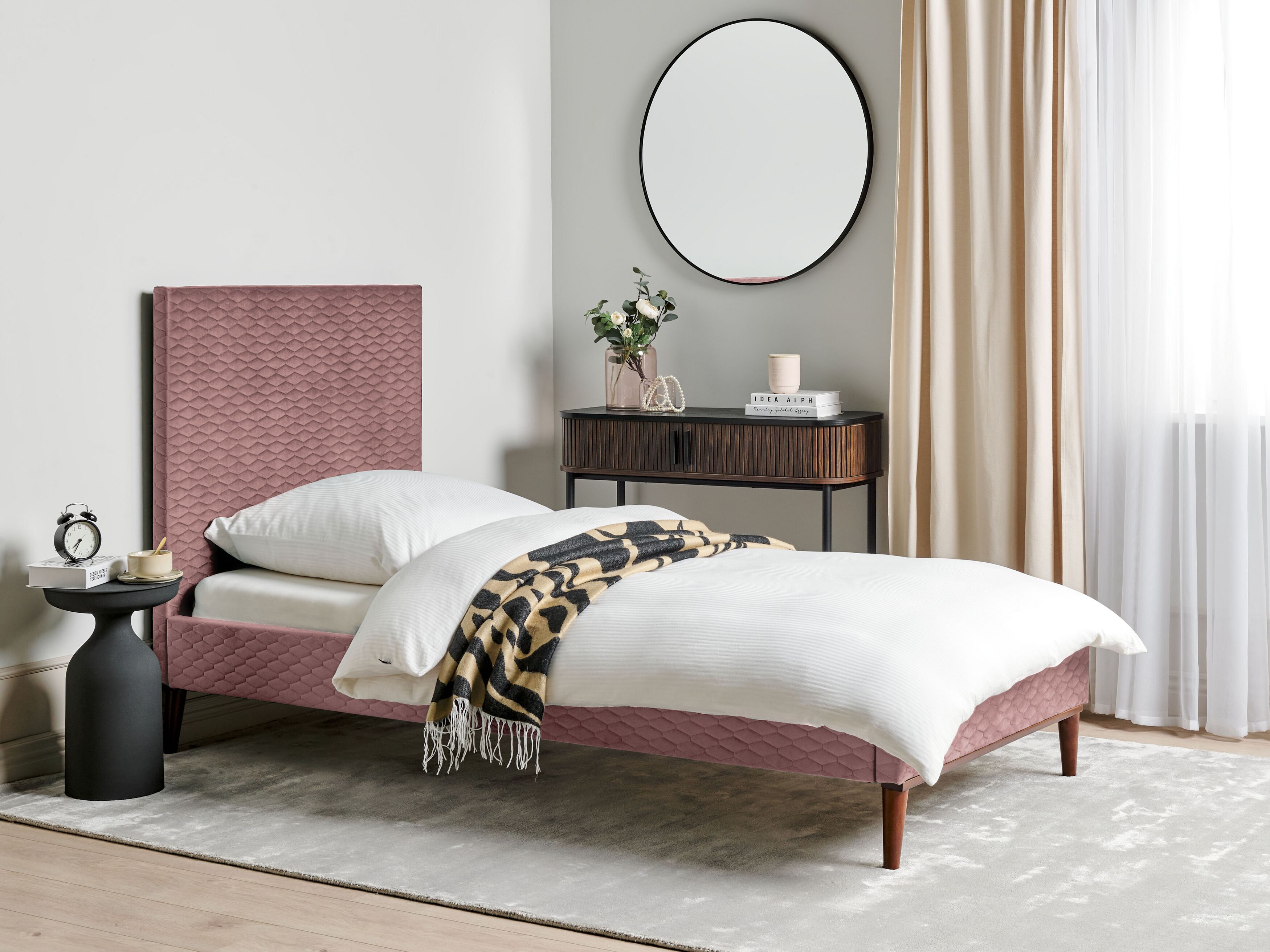 Bed Velvet BAYONNE 90 x 200 cm (EU Single) Pink | Beliani.co.uk