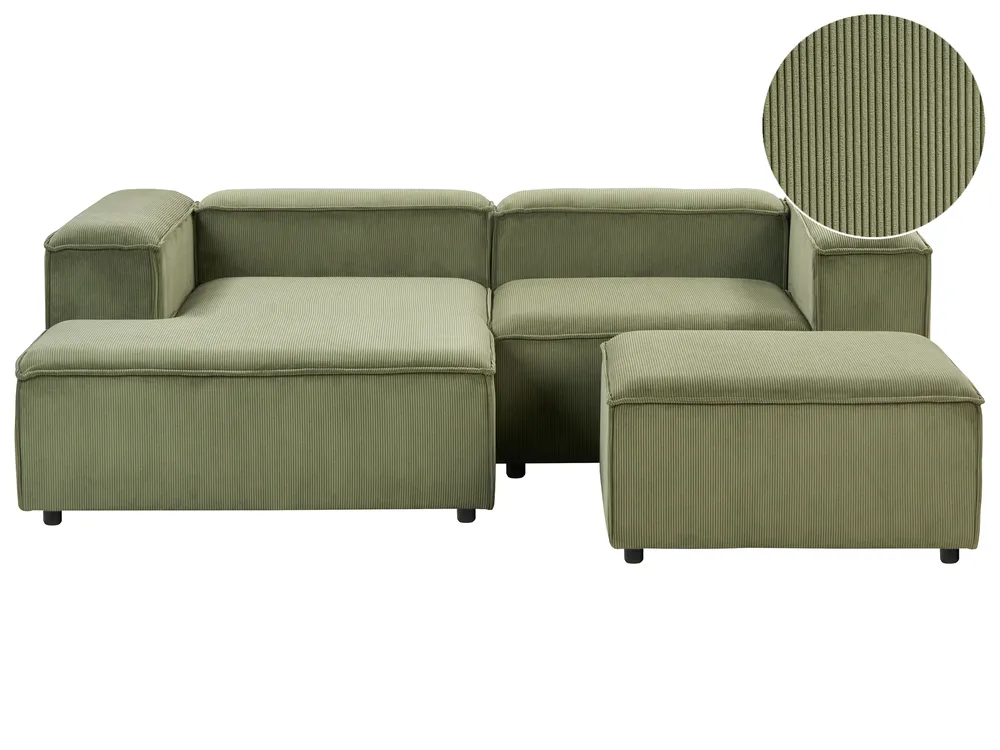 Modulaire hoekbank 3-zits ARDAL Corduroy Groen met ottomaan linkszijdig ...