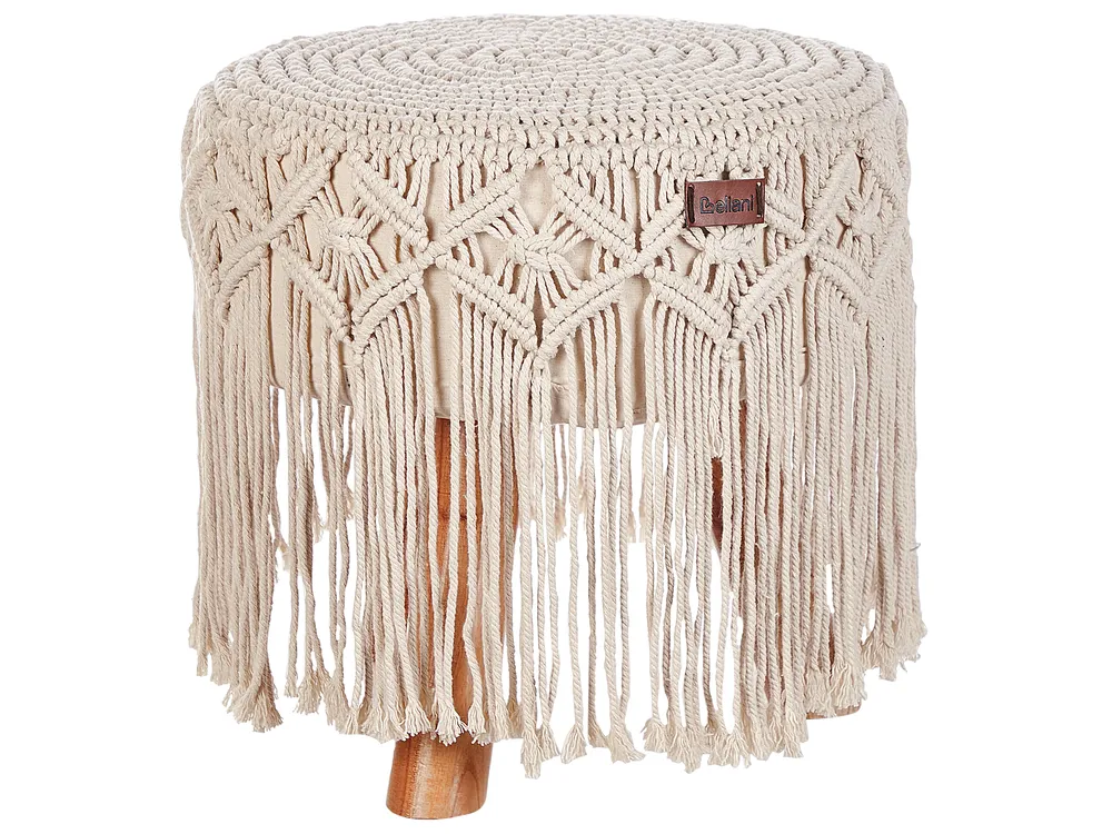 Footstool Macramé NAWABAD Cotton Beige | Beliani.co.uk