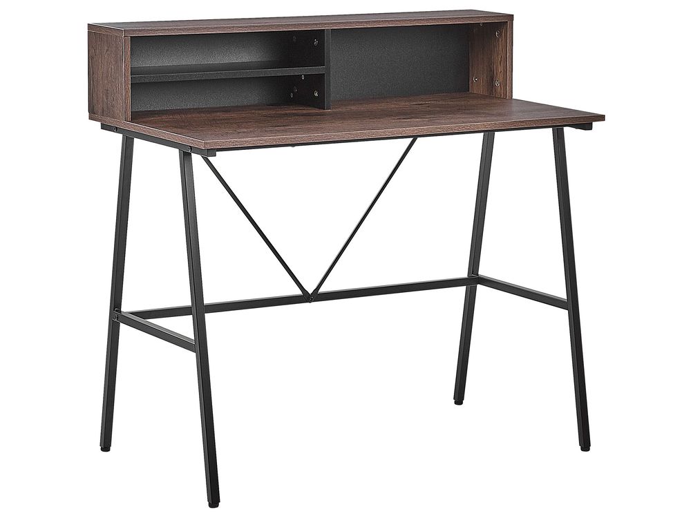 Home Office Desk with Shelves 100 x 50 cm Dark Wood HARISON Beliani