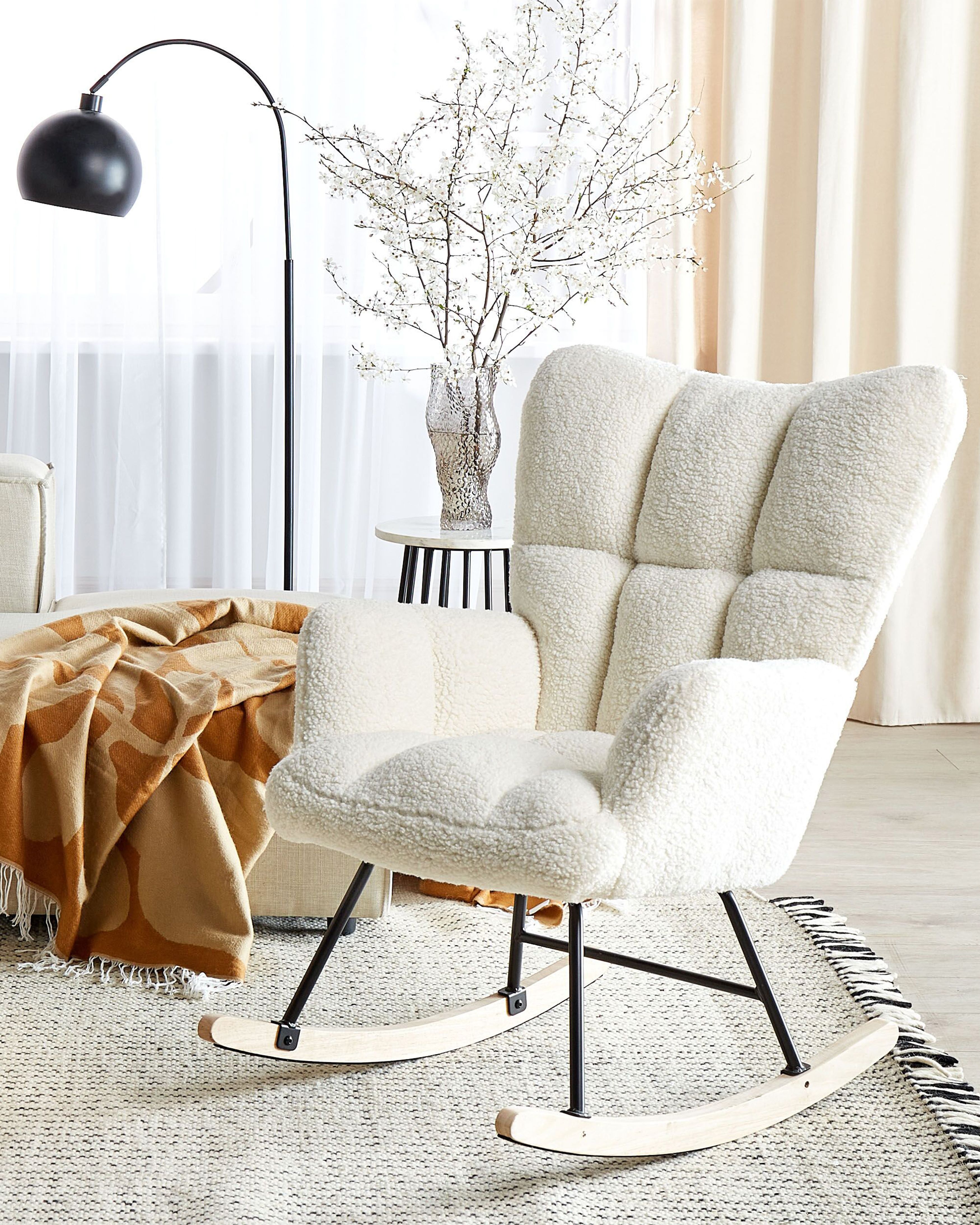 Boucle Rocking Chair White OULU | Beliani.co.uk