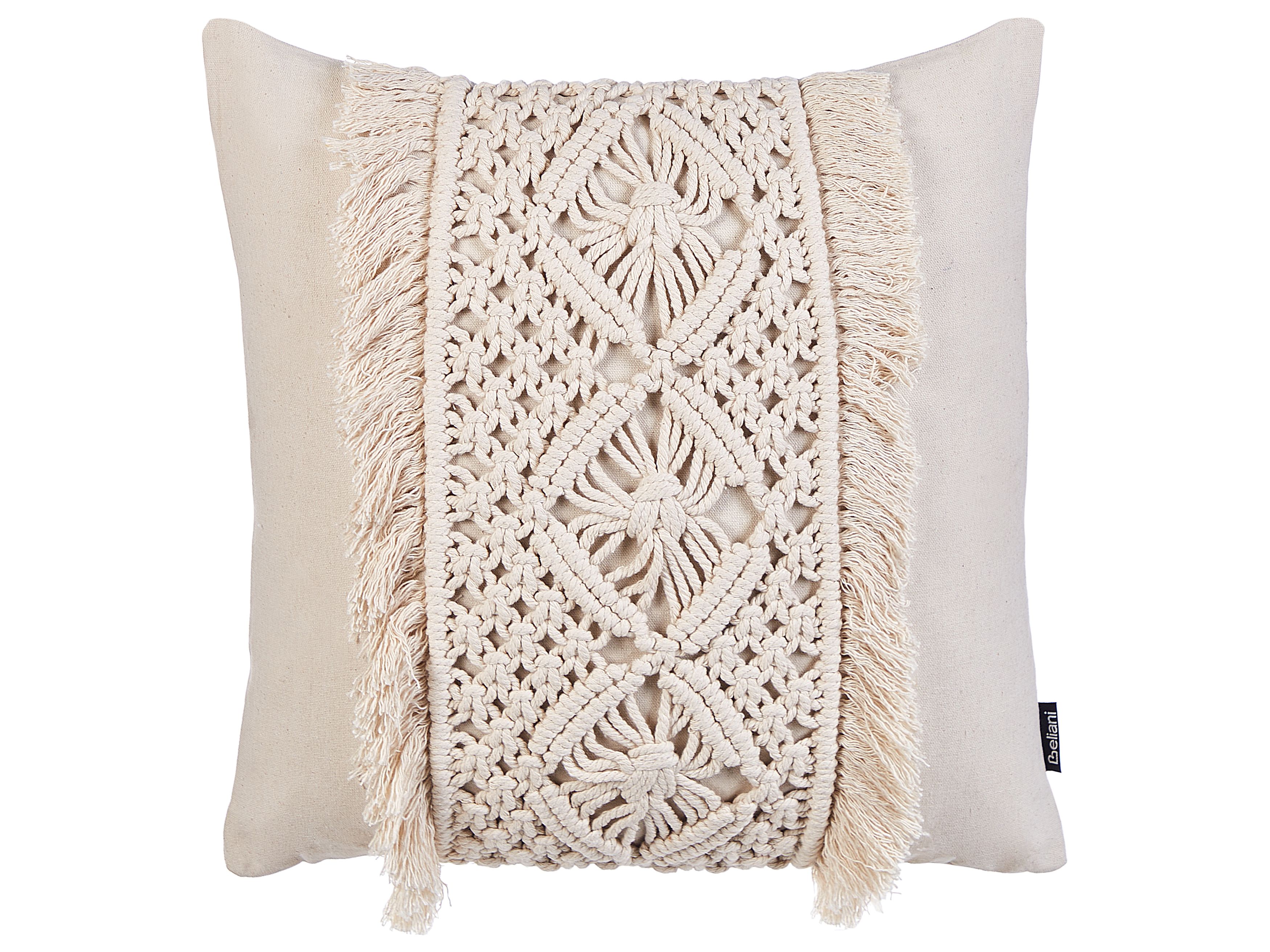 Set of 2 Cotton Macrame Cushions with Tassels 45 x 45 cm Beige KALAM ...
