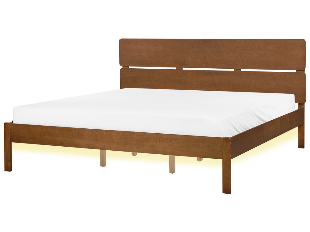 EU Super King Size Bed with LED Light Wood BOISSET Beliani