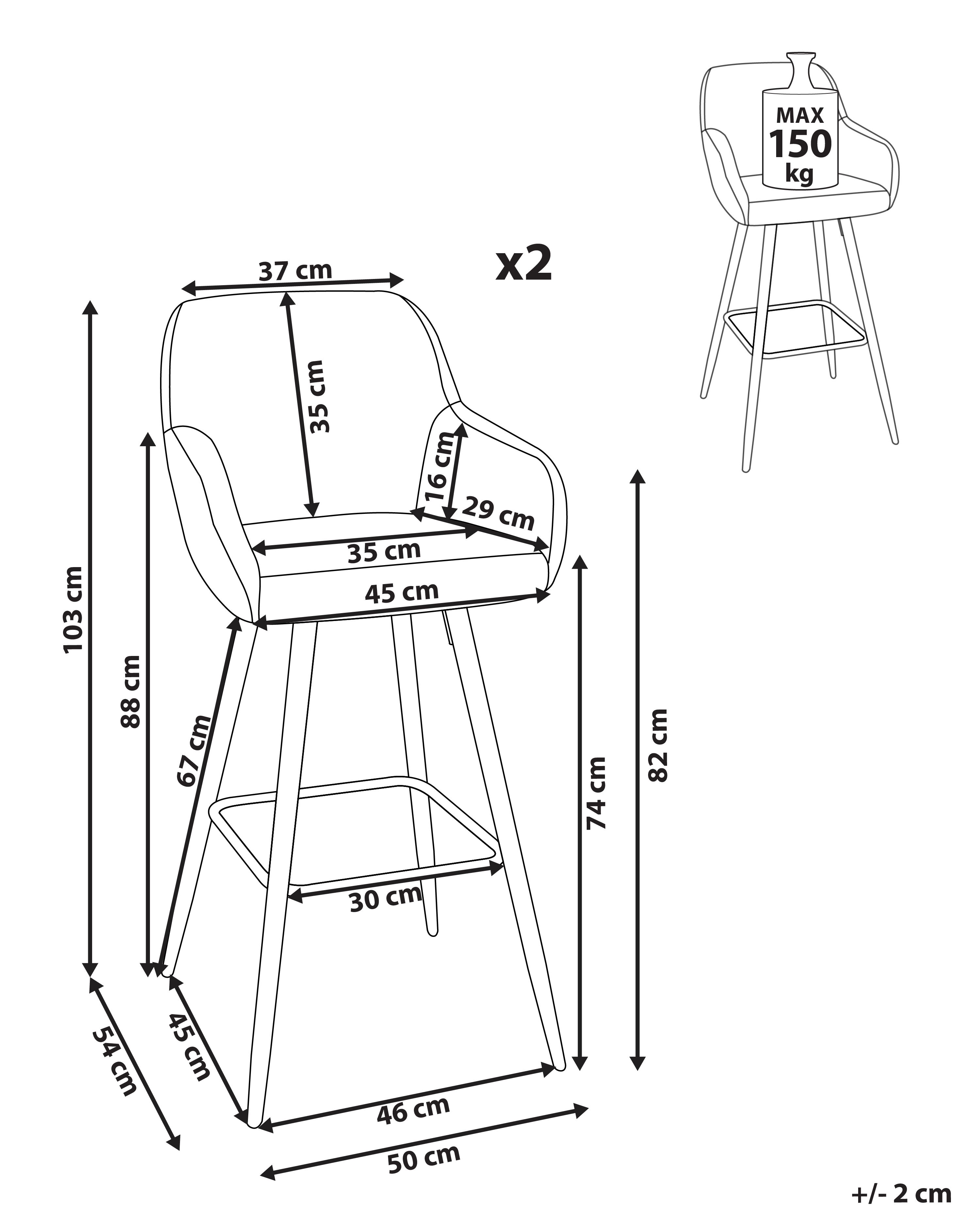 Set of 2 Bar Chairs DARIEN Grey | Beliani.co.uk