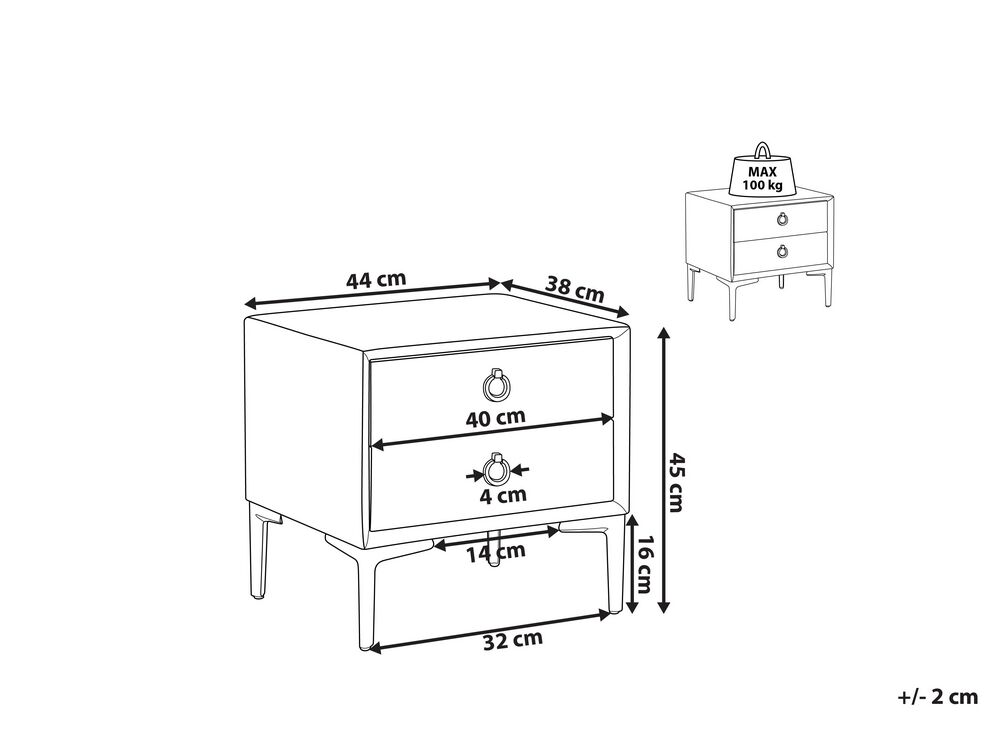 2 Drawer Bedside Table SEZANNE Velvet Dark Green Beliani.no