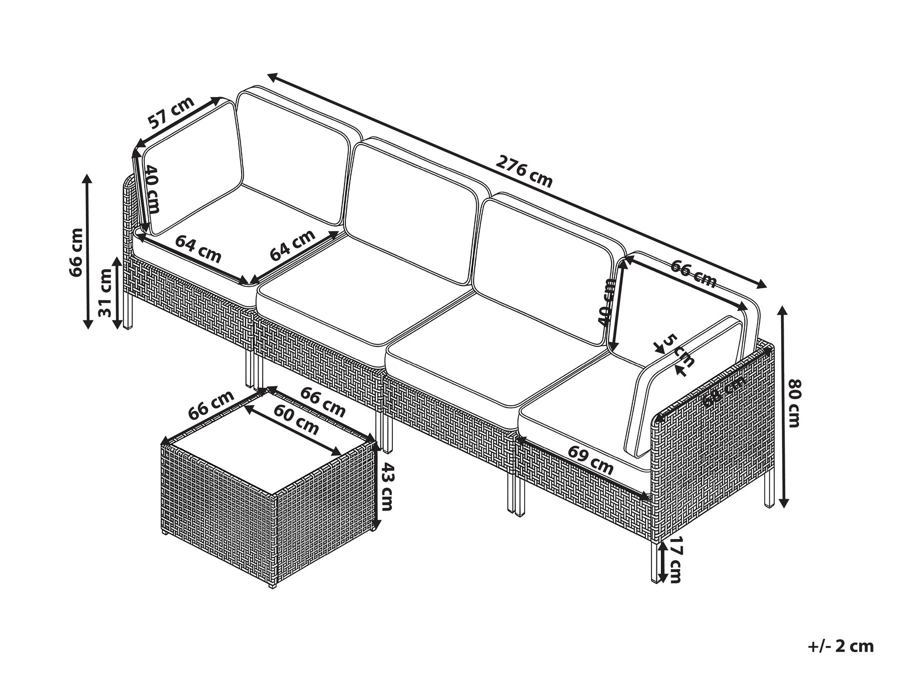 Sofá de jardín con mesa 4 plazas OMEGANA modular Ratán sintético Beige ...
