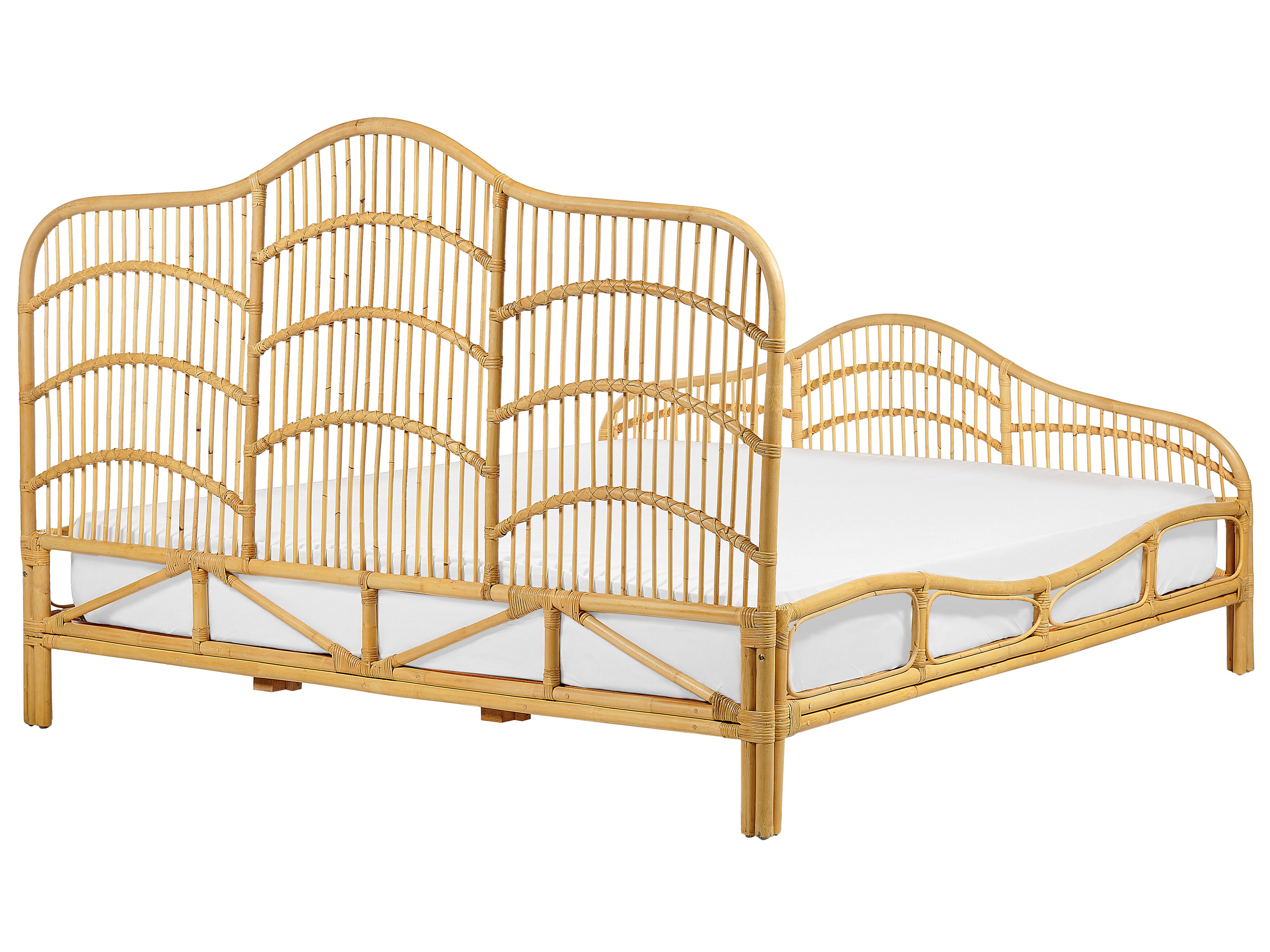 Bed Rattan DOMEYROT 180 x 200 cm (EU Super King) Light Brown | Beliani ...