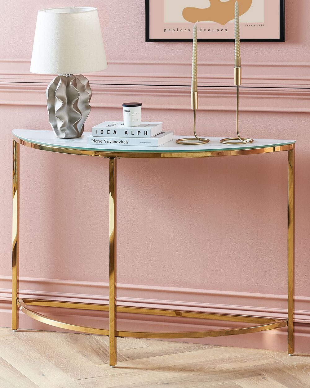 Half moon marble console table store
