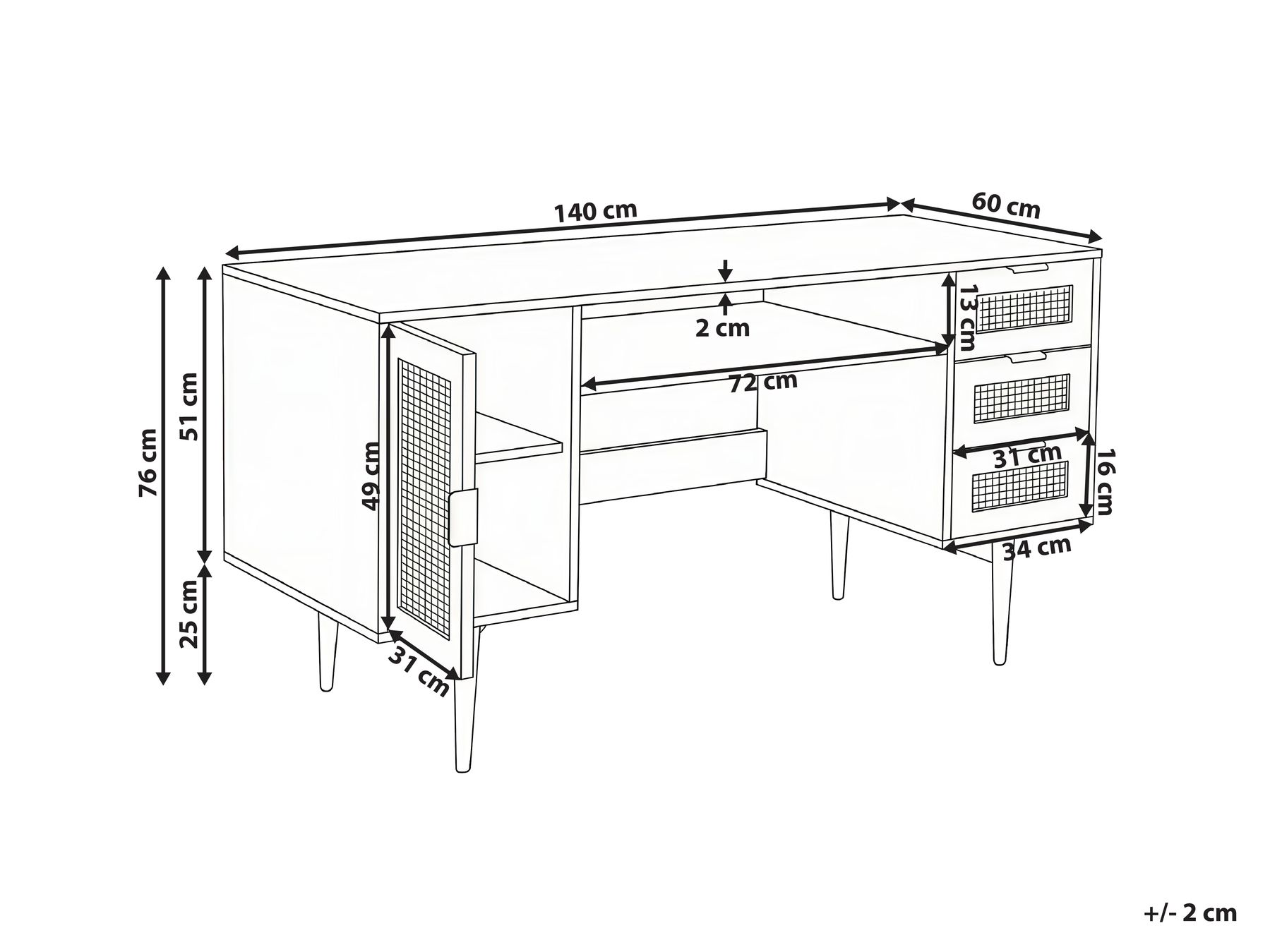 Home Office Desk RAFFRA Light Brown 140 cm 60 cm | Beliani.co.uk