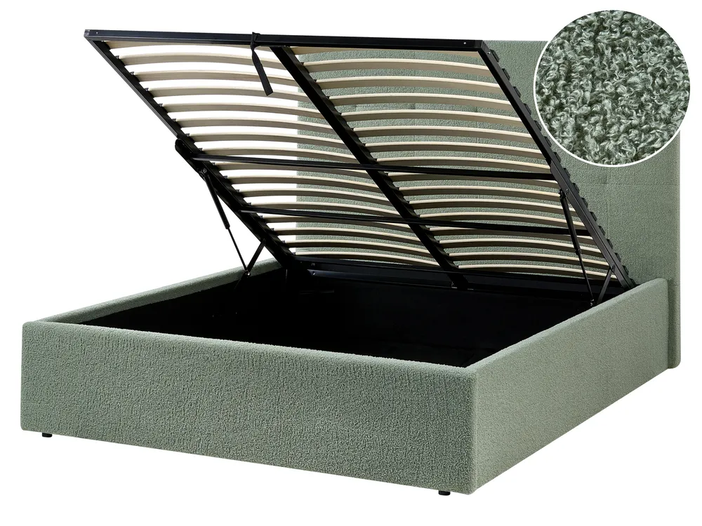 Sommier com arrumação Bouclé LORIENT 140 x 200 cm Verde | Beliani.pt