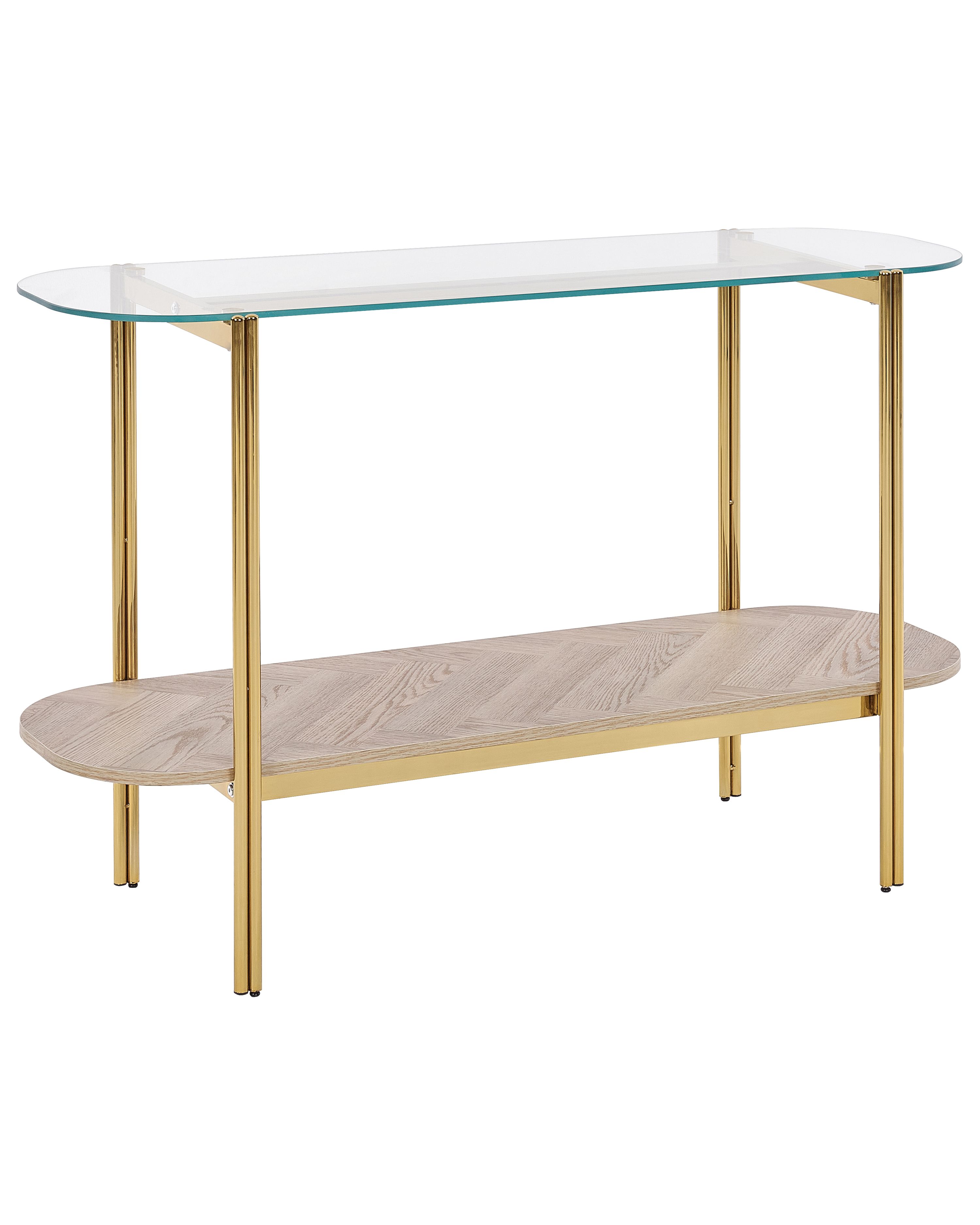Glass Top Console Table Light Wood with Gold LOVELL | Beliani.co.uk