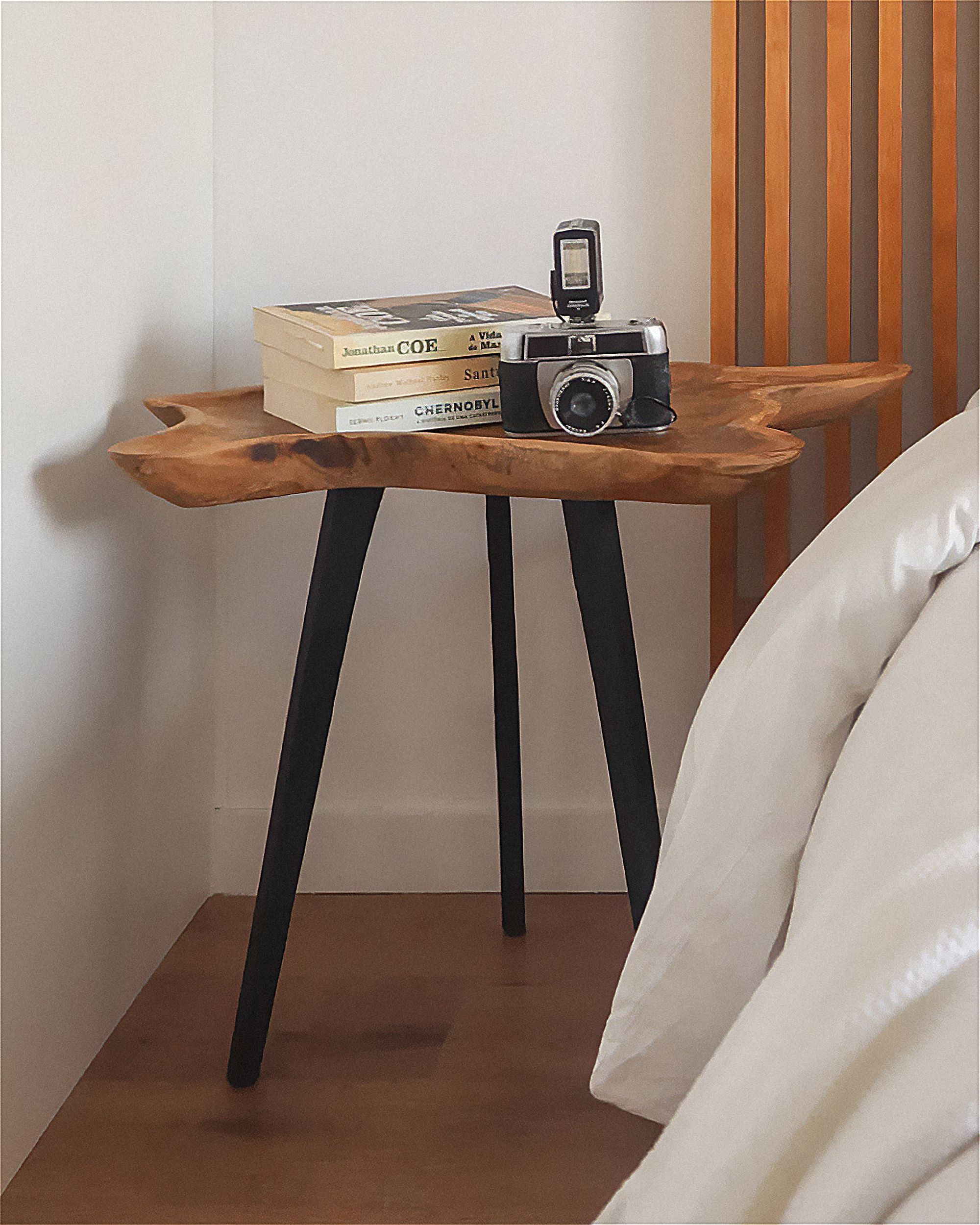 Teak Side Table Light Wood ELSA | Beliani.co.uk