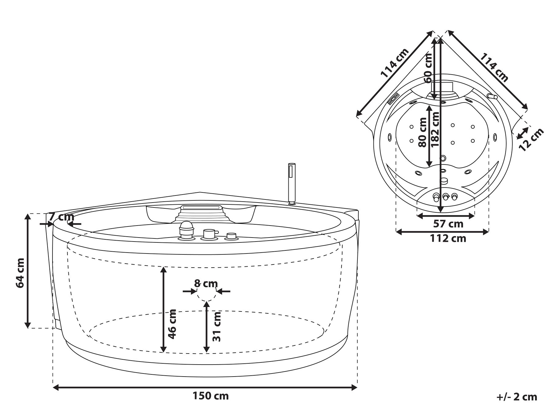 Corner Hot Tub with LED MILANO with Built-In Bluetooth Speaker 1810 x ...