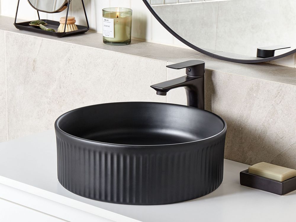 Ceramic Countertop Basin 490 x 310 mm Black GELDO | Beliani.co.uk
