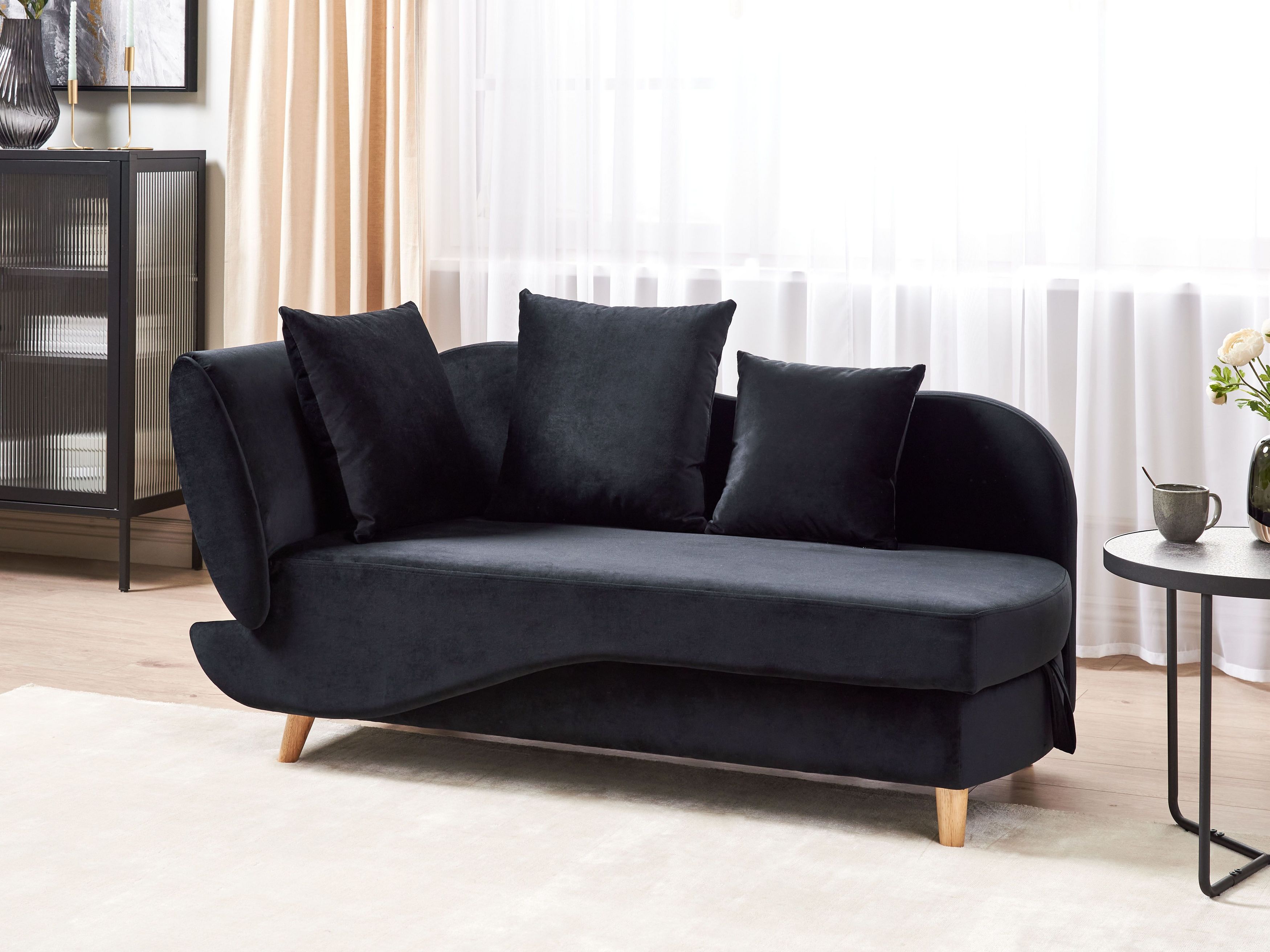Left-Hand Chaise Lounge MERI Velvet Black with Storage | Beliani.co.uk
