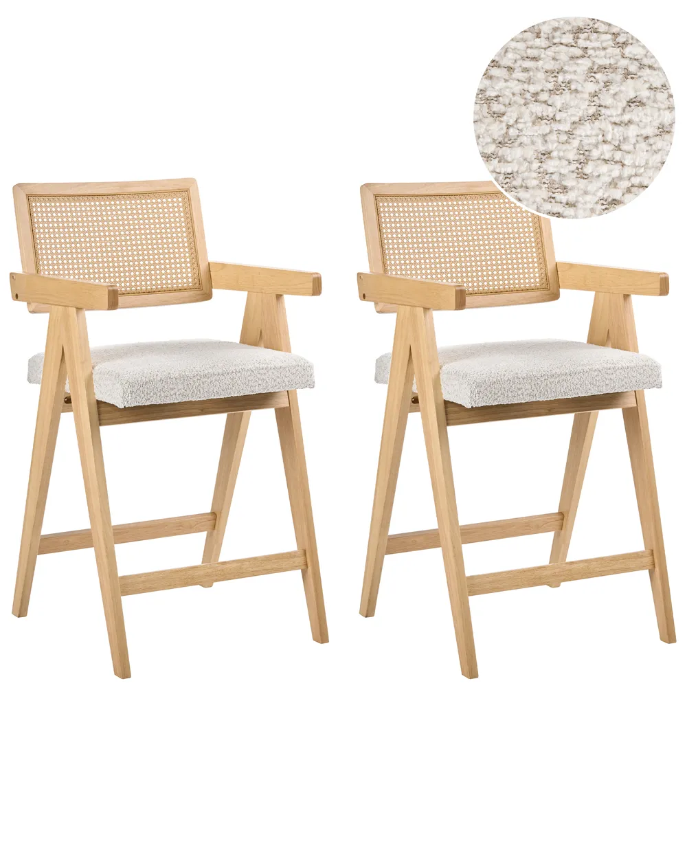 Set of 2 Bar Chairs AVA Wood Light Brown/ Beige | Beliani.co.uk