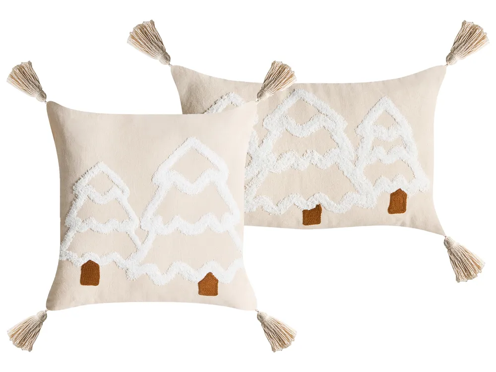 Set of 2 Decorative Cushions GLADIOLUS Boucle 172 x 14 cm Beige Solid ...