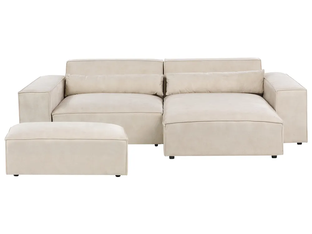Modulaire hoekbank 5-zits HELLNAR Fluweel Lichtbeige met ottomaan ...