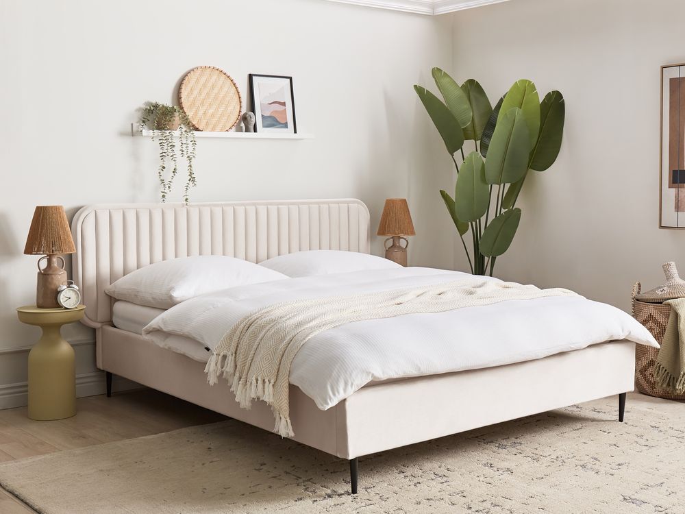 Cama Terciopelo BRIN 140 x 200 cm Beige | Beliani.es
