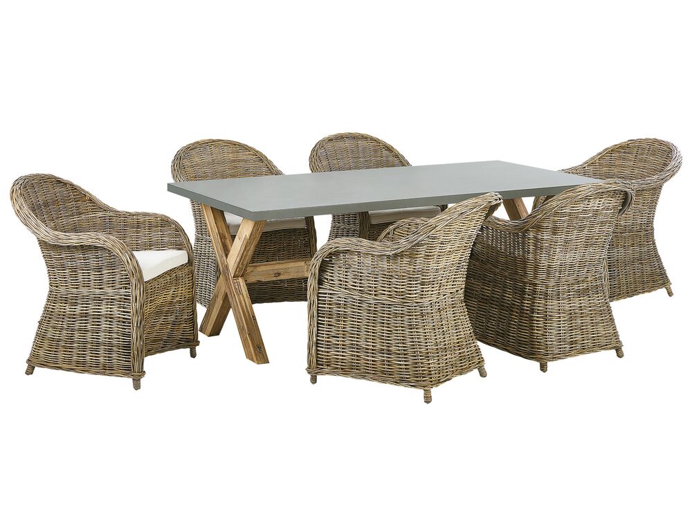 6 Seater Rattan Garden Dining Set Natural SUSUA OLBIA Beliani